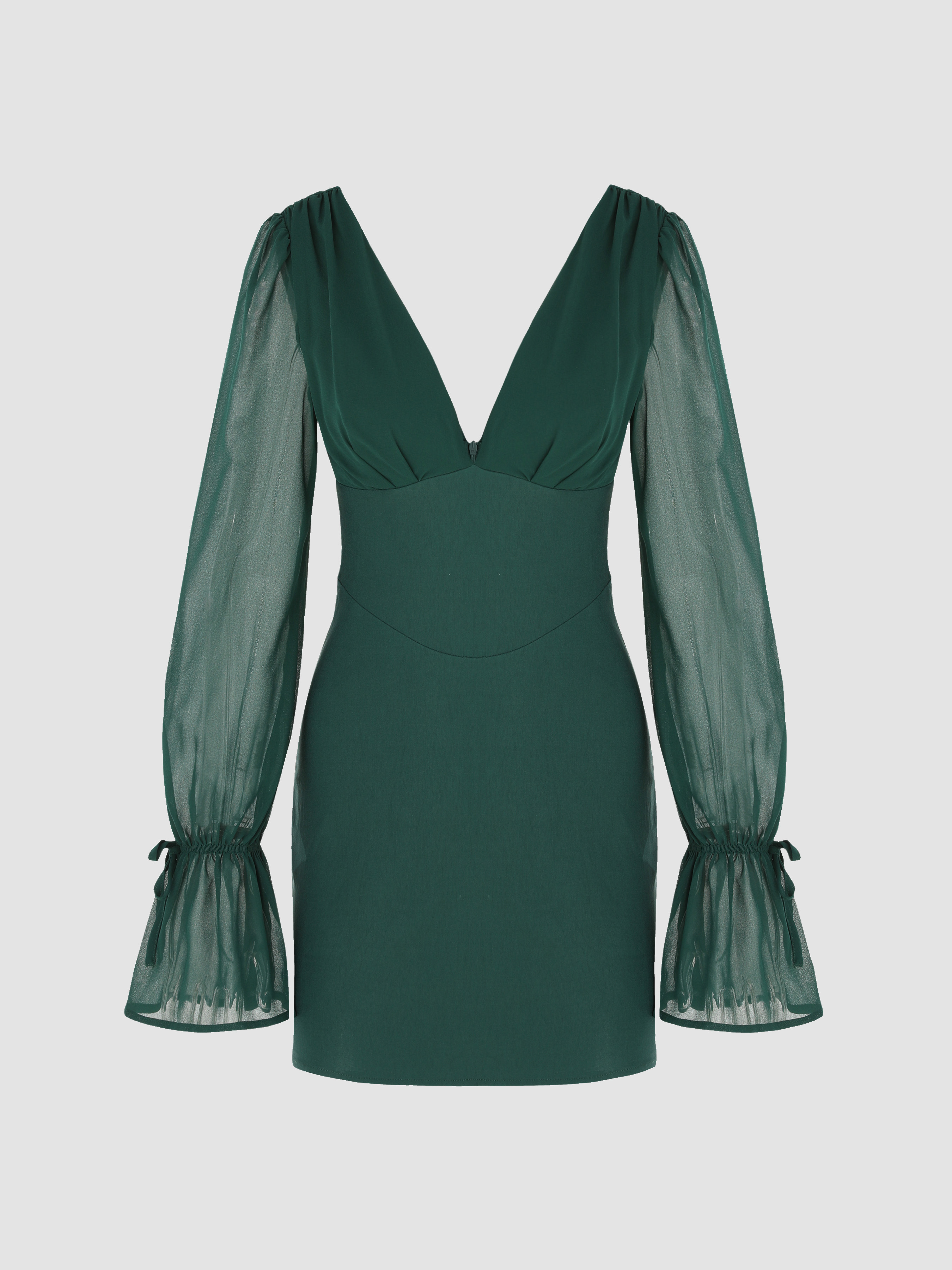 Mesh Solid Deep V Mini Dress For Music Festival/Live House Party/Clubbing