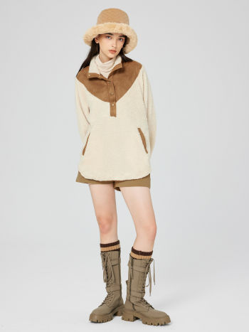 Fleece Patchy Oversized Button Up Sweatshirt For School Daily Casual Home