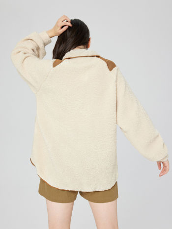 Fleece Patchy Oversized Button Up Sweatshirt For School Daily Casual Home
