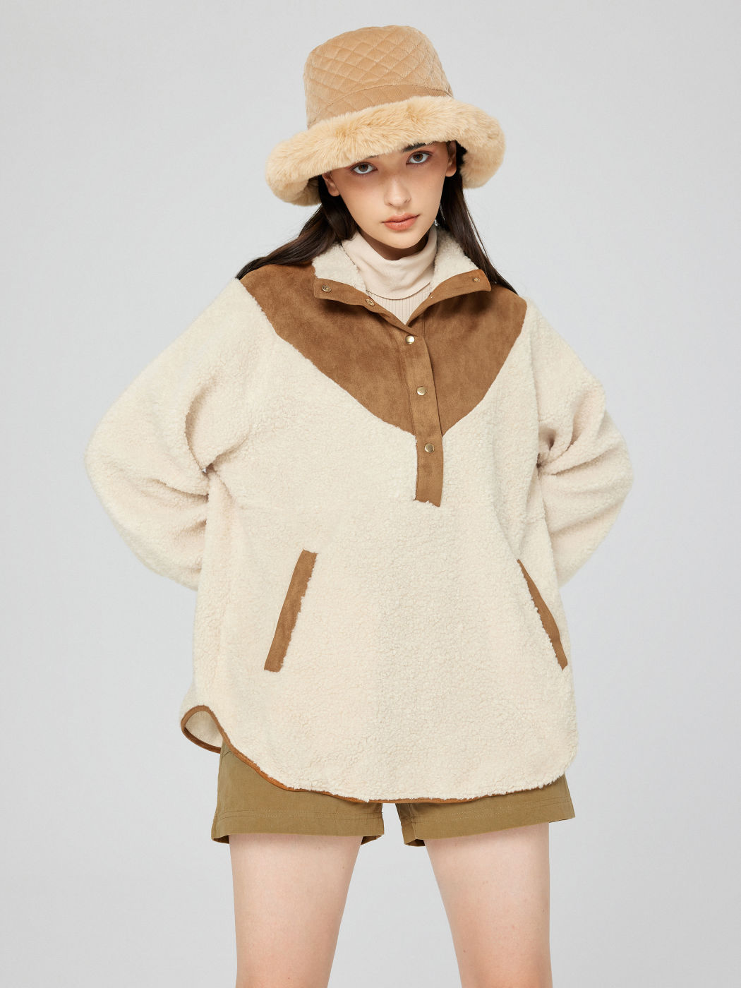 Fleece Patchy Oversized Button Up Sweatshirt For School Daily Casual Home