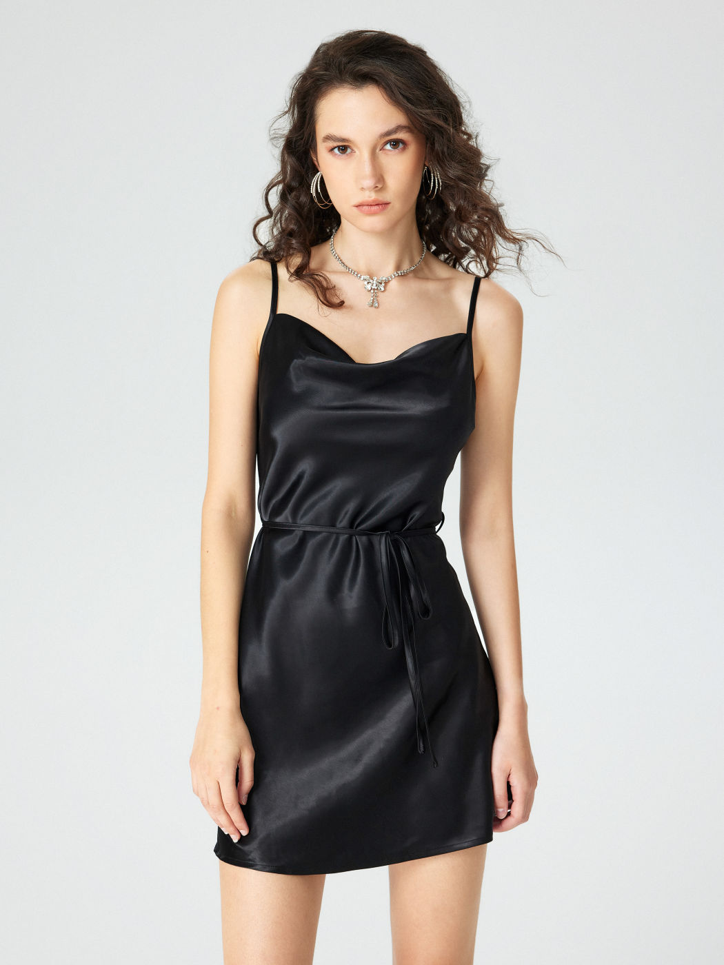 Mini Dresses Satin Dress Slip Dress Solid Satin Cowl Neck Cami Mini ...