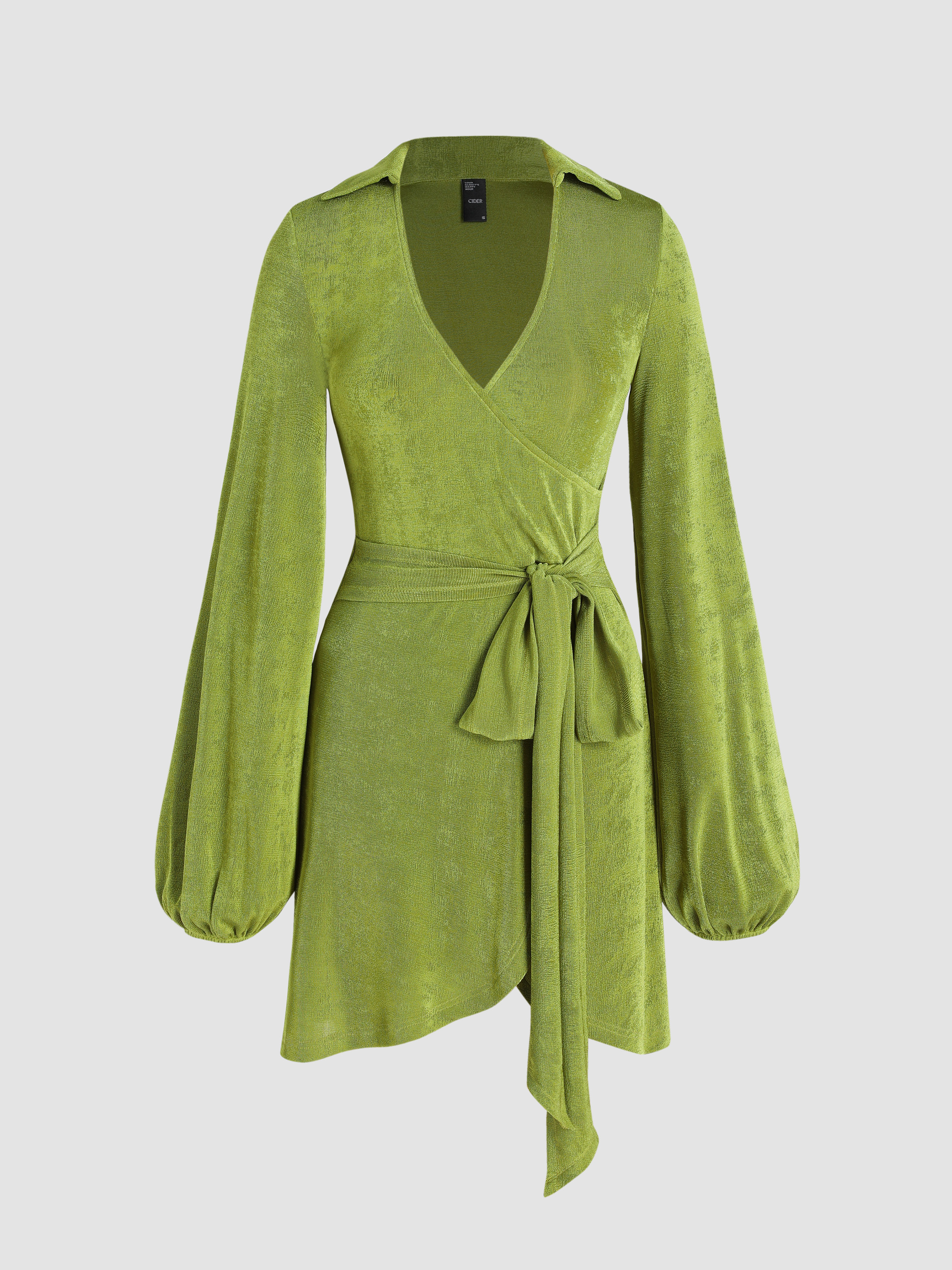 Solid Collar Belted Short Dress For Daily Casual Coffee Shop