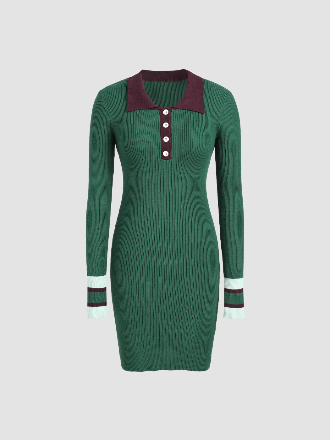 Patchy Collar Knit Bodycon Short Dress For Work