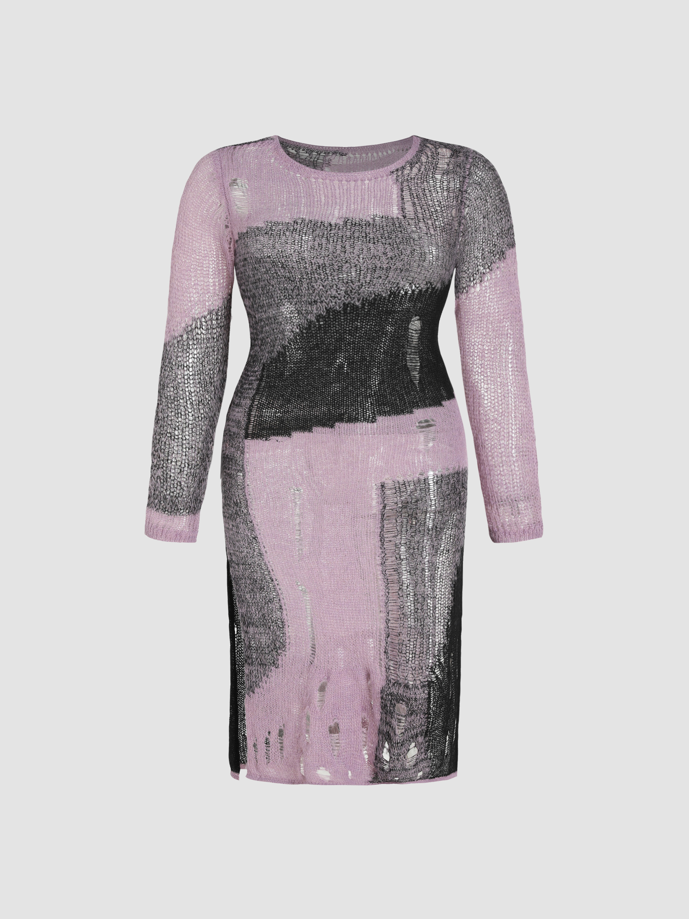Knit Fabric Wool-blend Patchwork Knit Ripped Midi Dress Curve & Plus