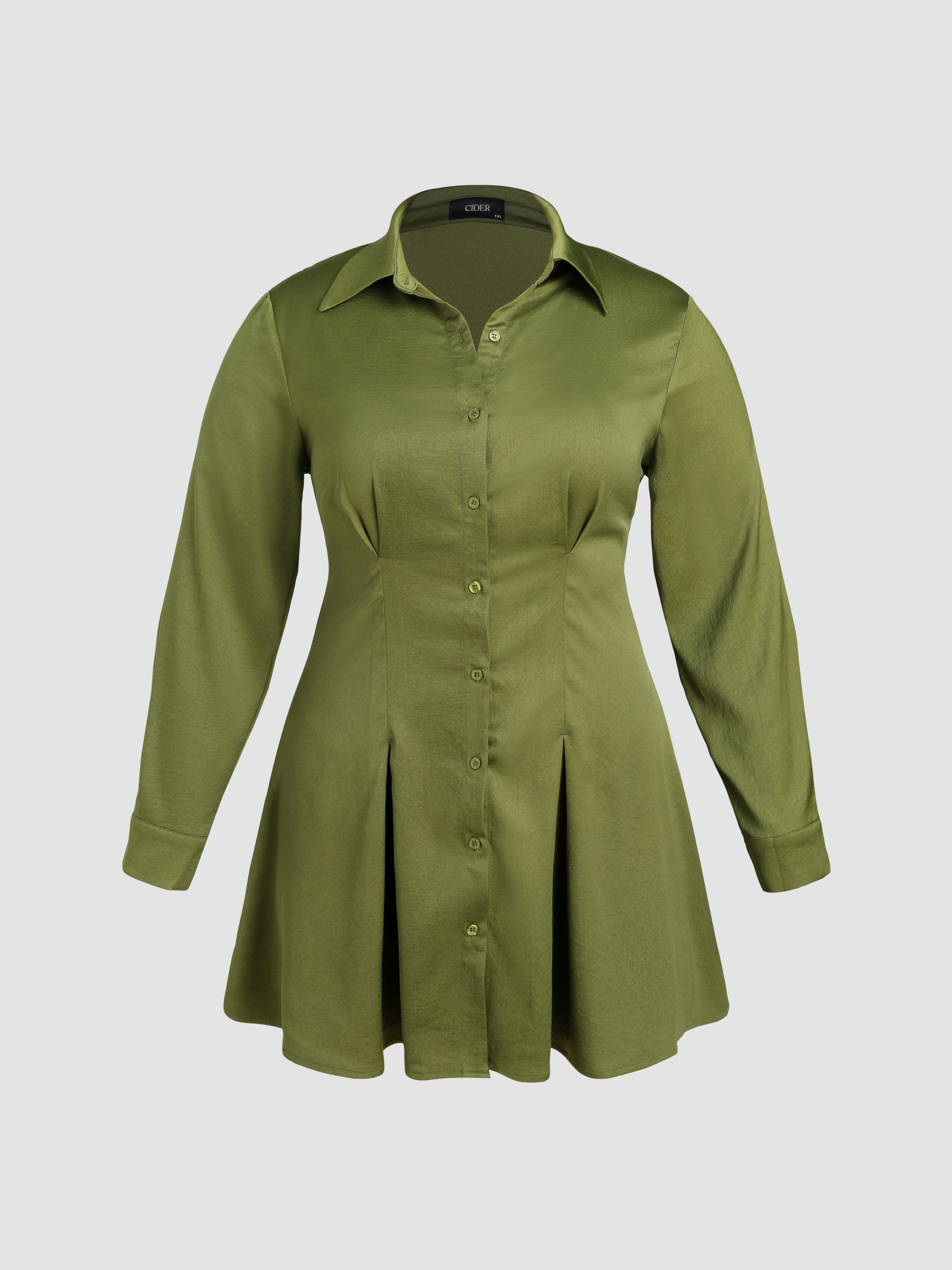 Material Solid Collar Button Mini Dress Curve & Plus For Occasion Occasion Occasion