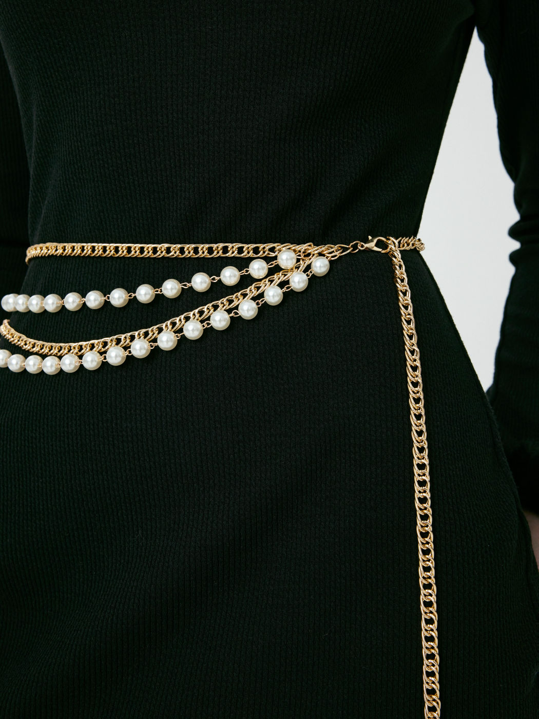 Faux Pearl Figure Chain Waist Belt - Cider