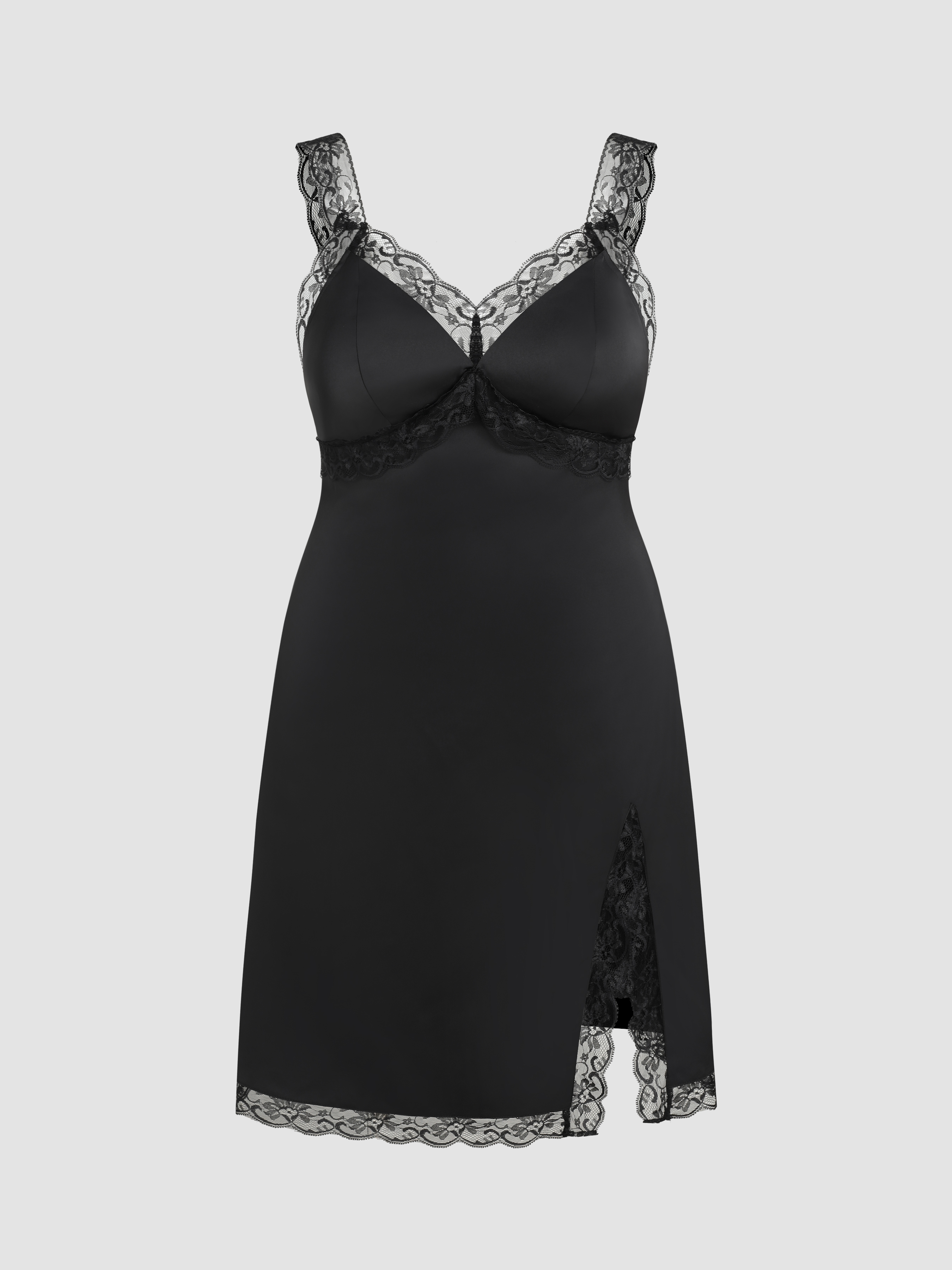 Satin Solid Lace Midi Dress Curve & Plus For Music Festival/Live House ...