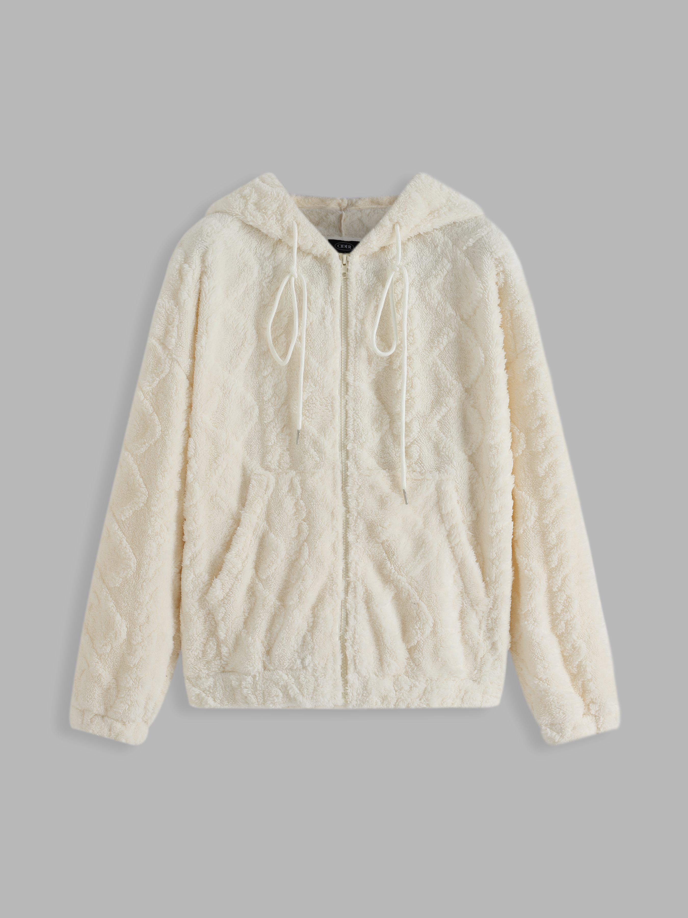 Unisex Solid Drawstring Texture Oversized Hooded Jacket - Cider