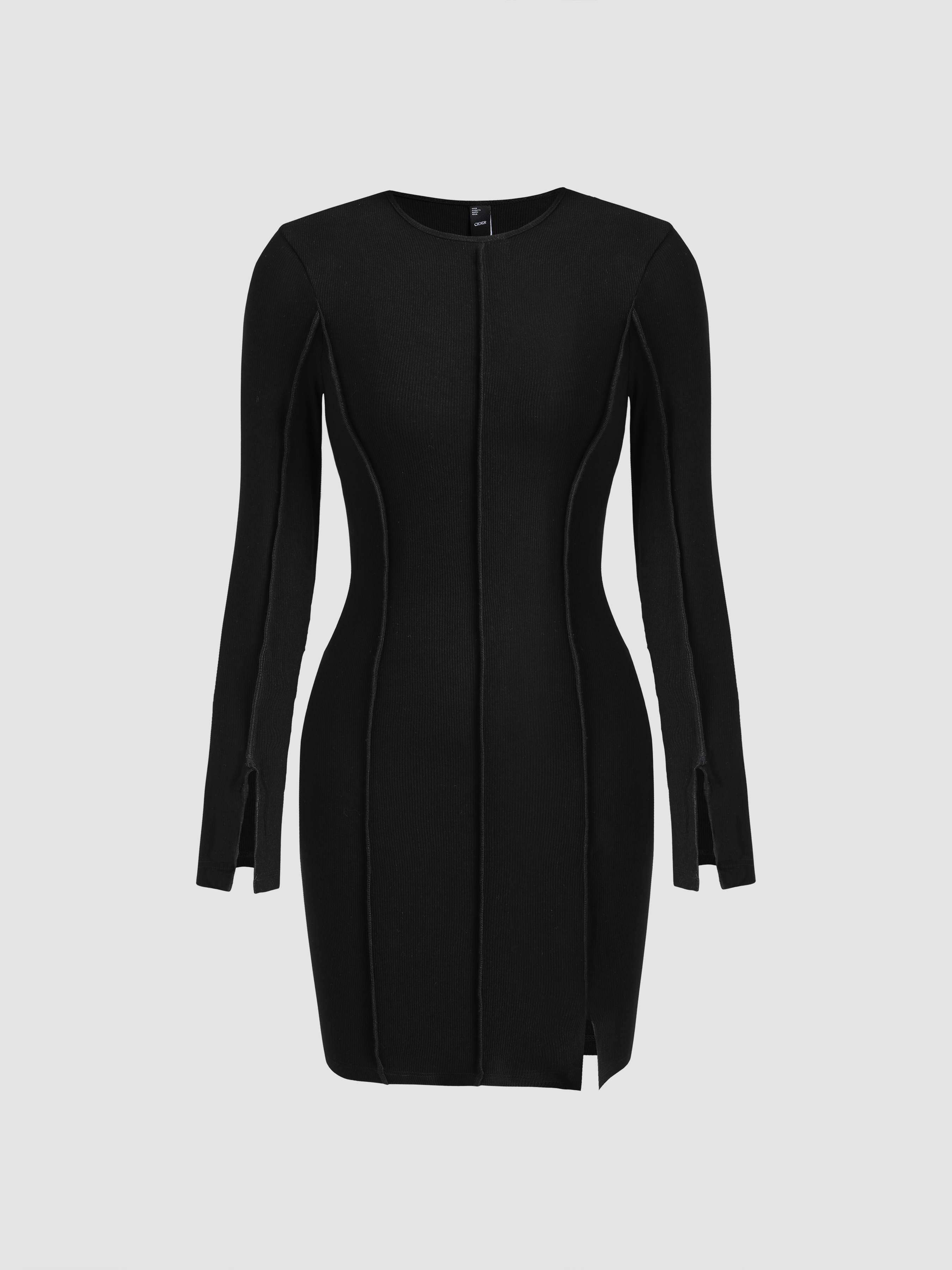 Solid Stitch Split Knitted Mini Dress For Exhibition