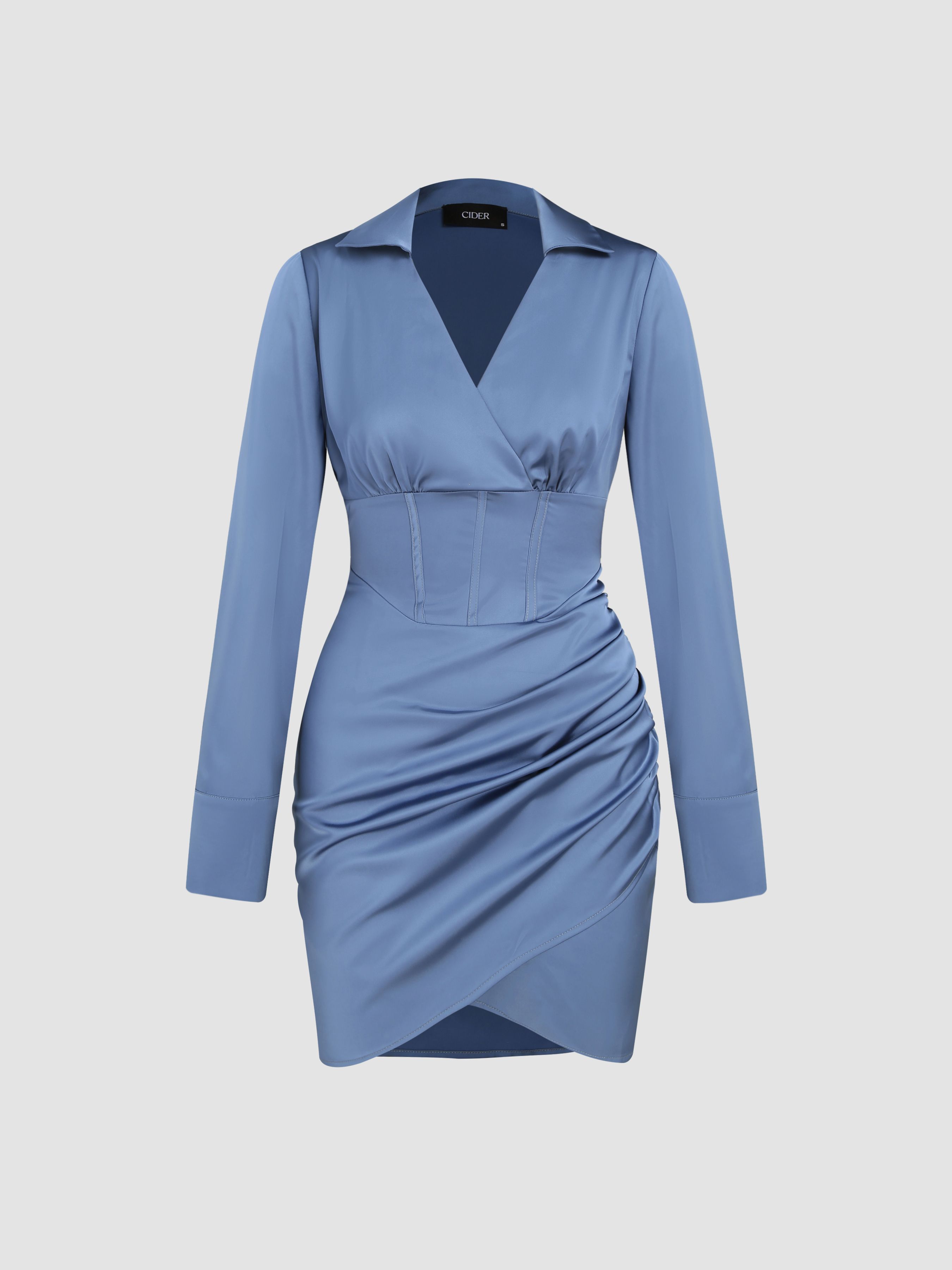 Satin Satin Solid Collar Corset Ruched Mini Dress For Date