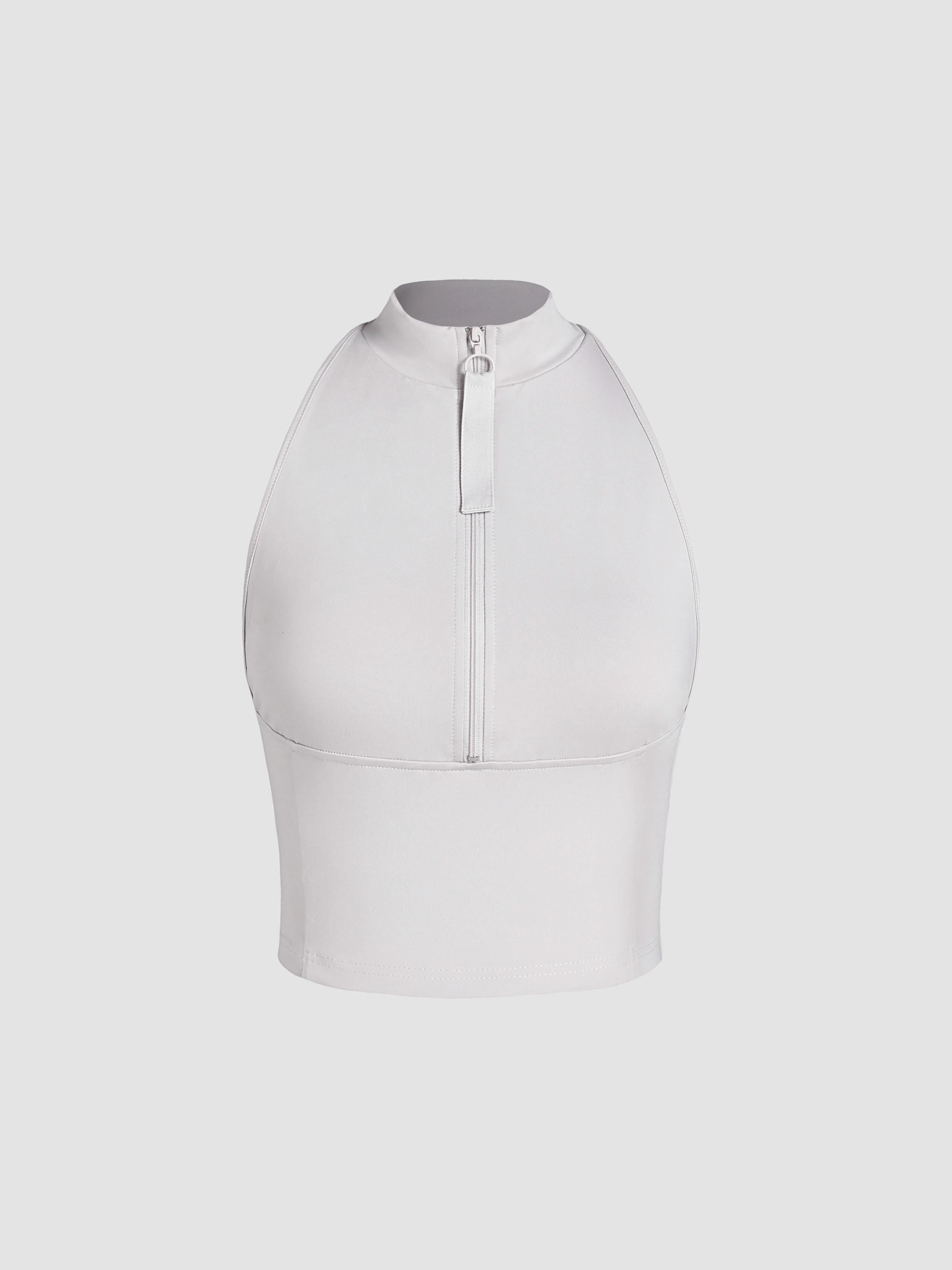 Solid Zipper Crop Top - Cider