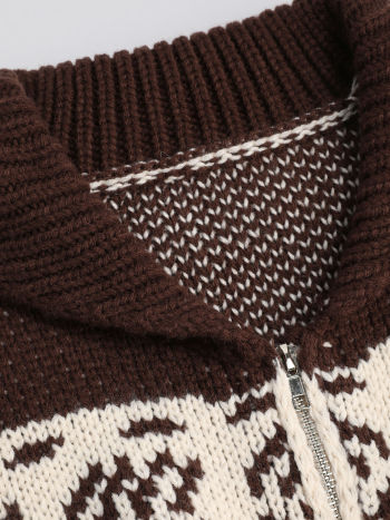 Maple Leaves Pattern Knit Cardigan - Cider