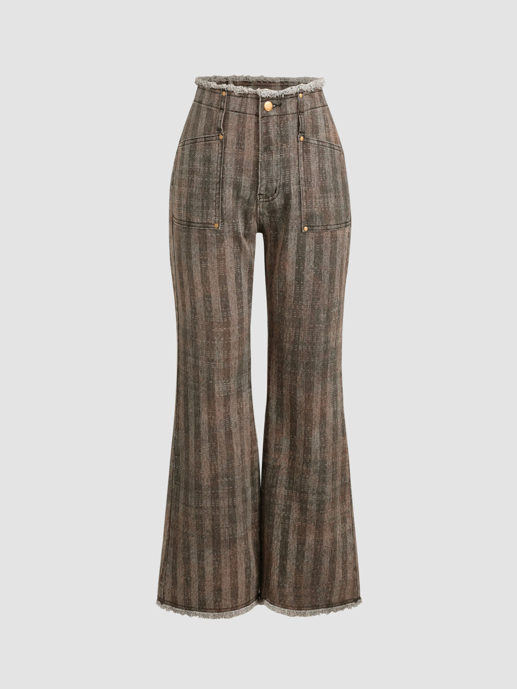 Denim Ripped Trim Striped Flared Jeans For Daily Casual School