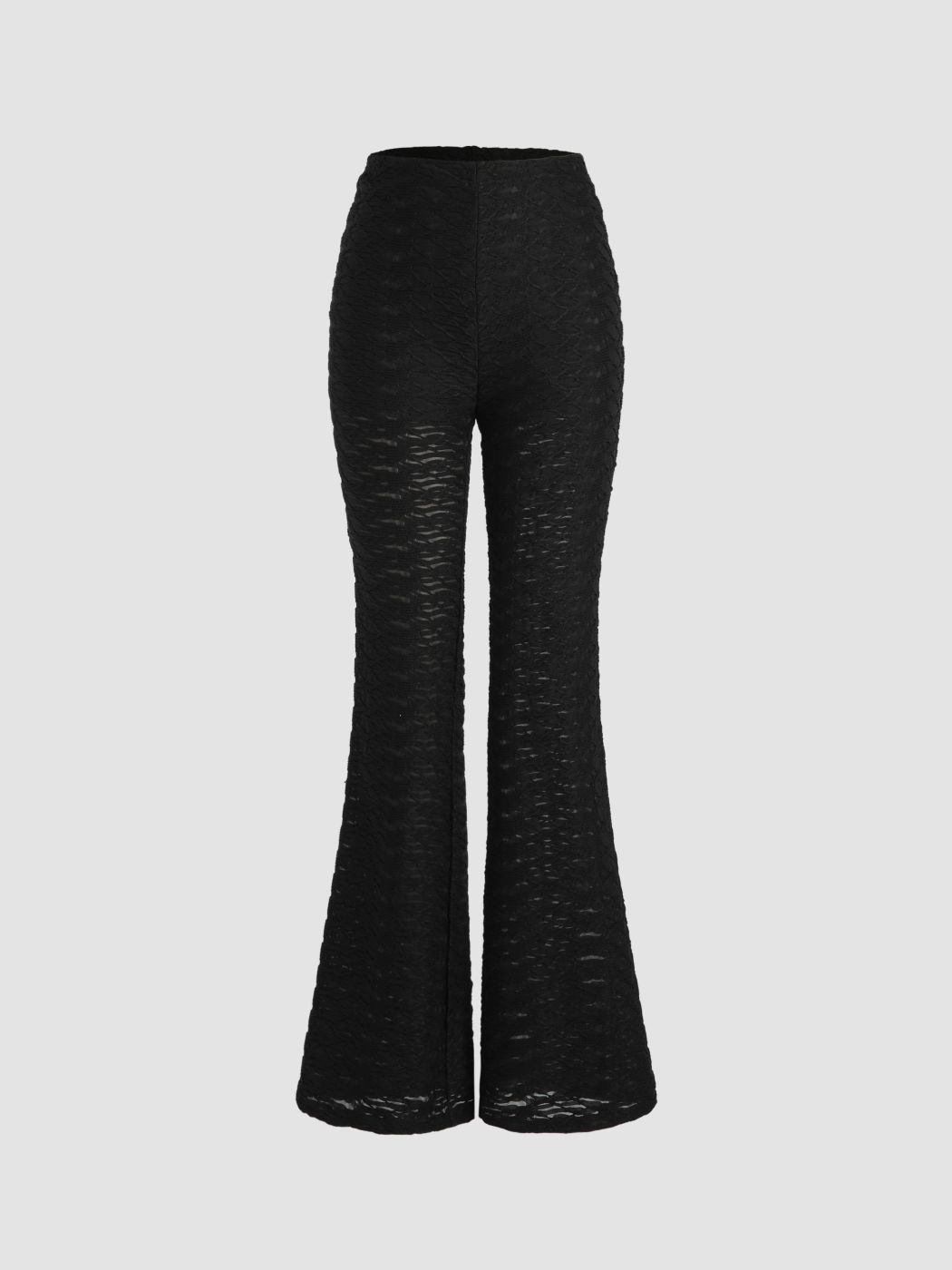 Solid High Waisted Texture Flared Trousers - Cider