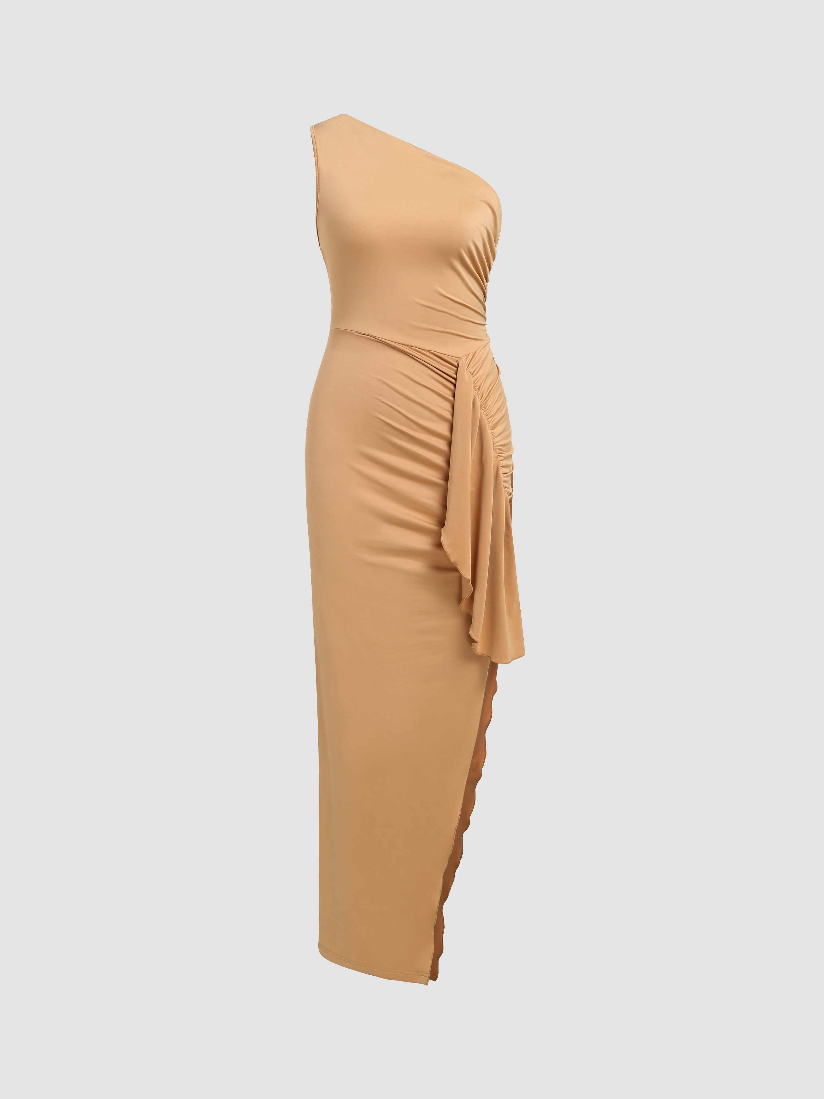 Jersey Asymmetrical Ruched Maxi Dress - Cider
