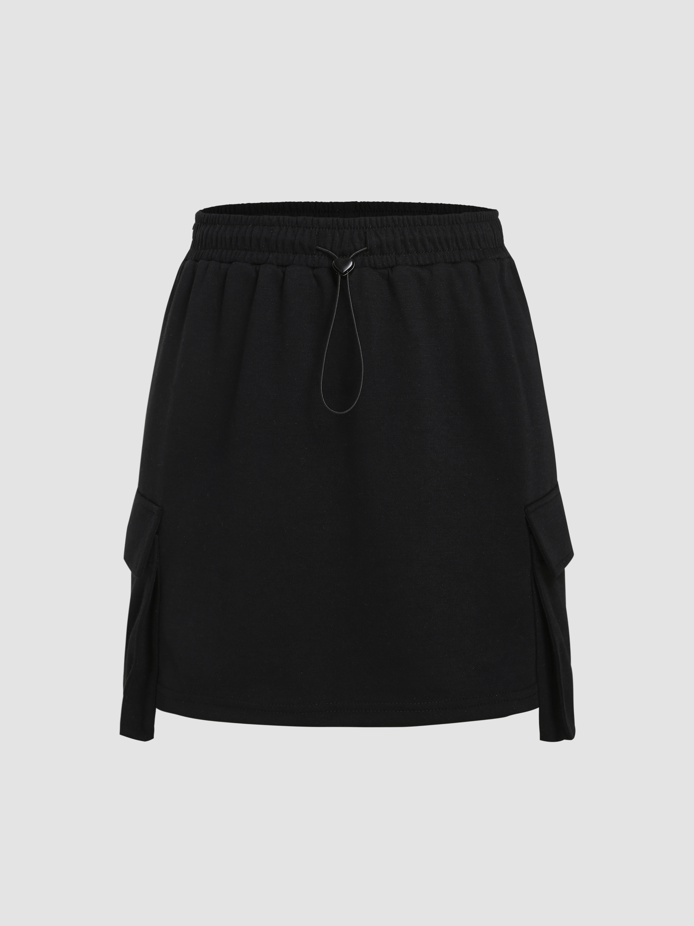 Solid Drawstring Mini Skirt - Cider
