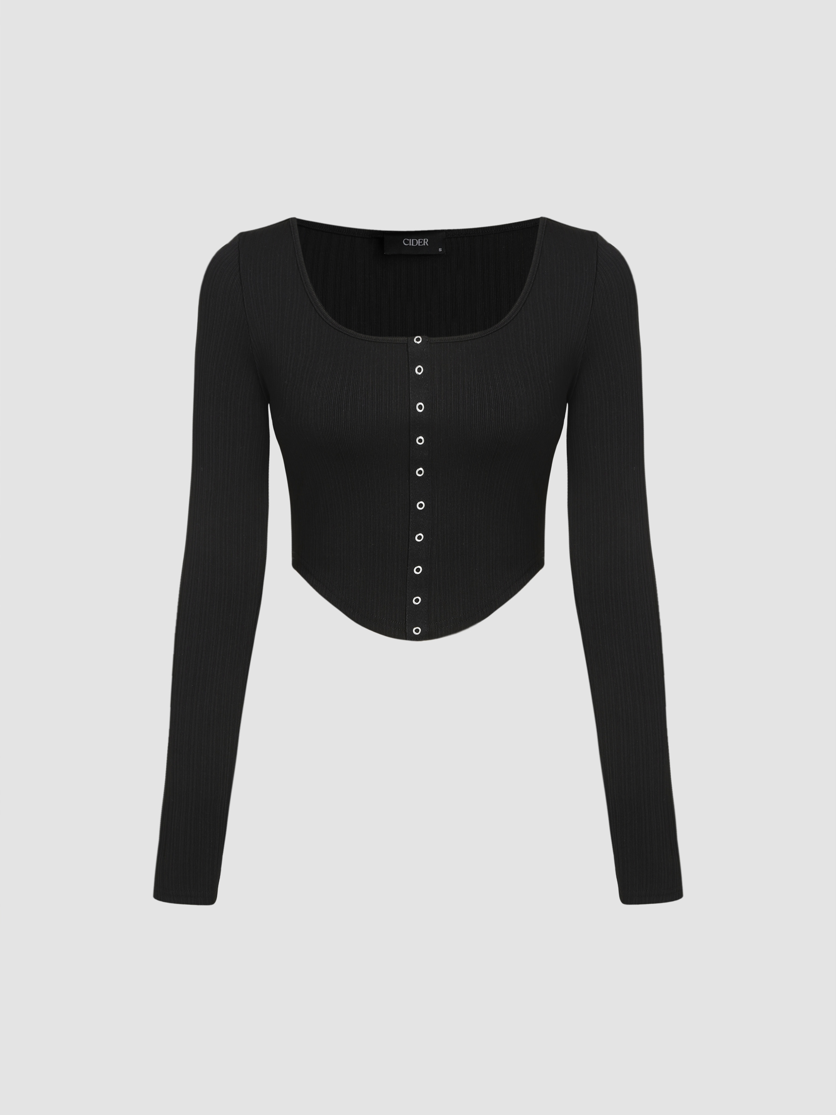 Knit Fabric Solid Scoop Neckline Button Up Crop Top For School Daily Casual