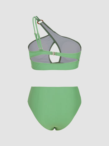 Solid Cut Out Asymmetrical Bikini Swimsuit For Vacation Swimming Pool Beach