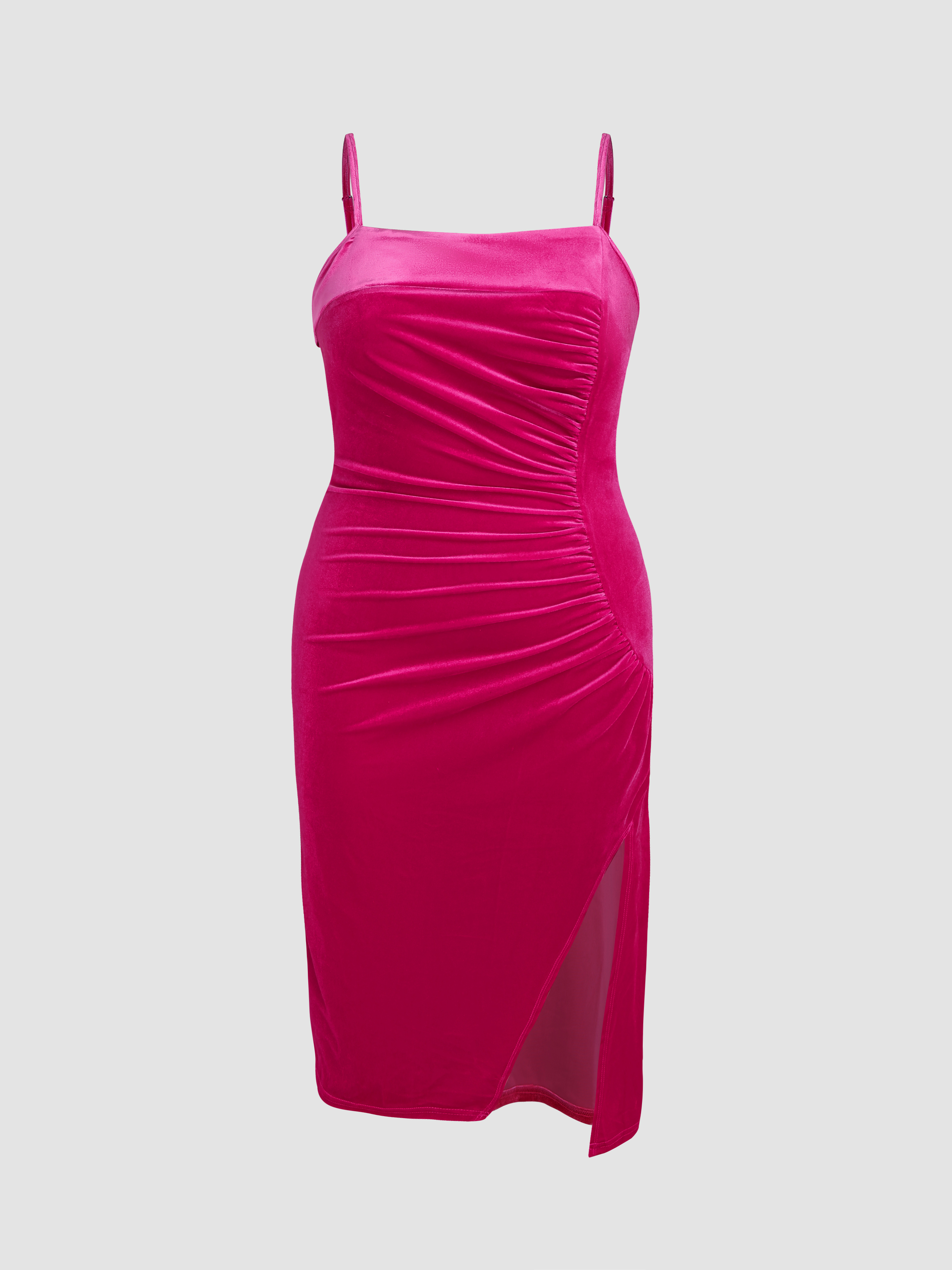 Solid Velvet Split Maxi Dress Curve & Plus - Cider