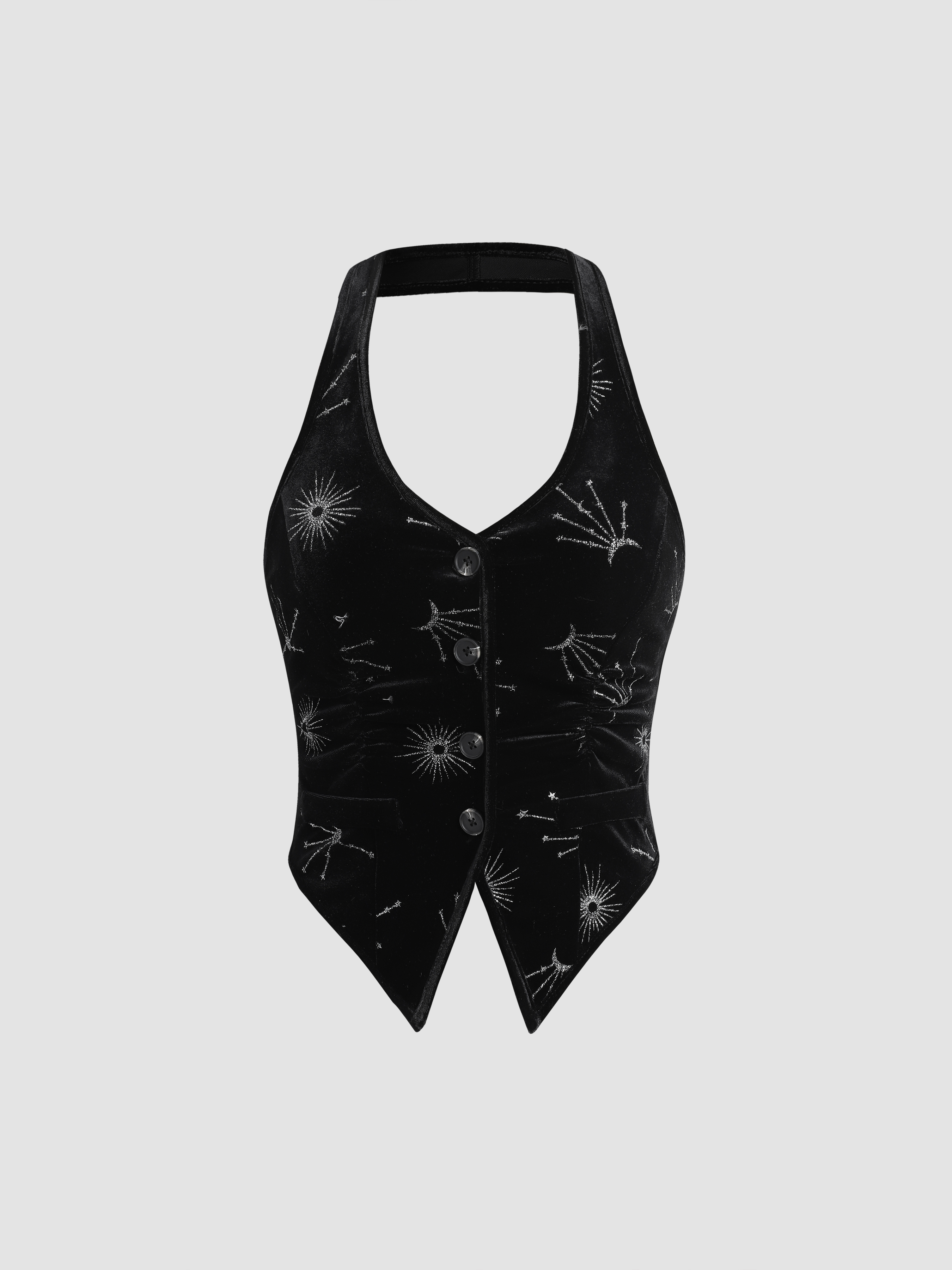 Velvet Velvet Halter Star Glitter Button Up Tank Top For Exhibition