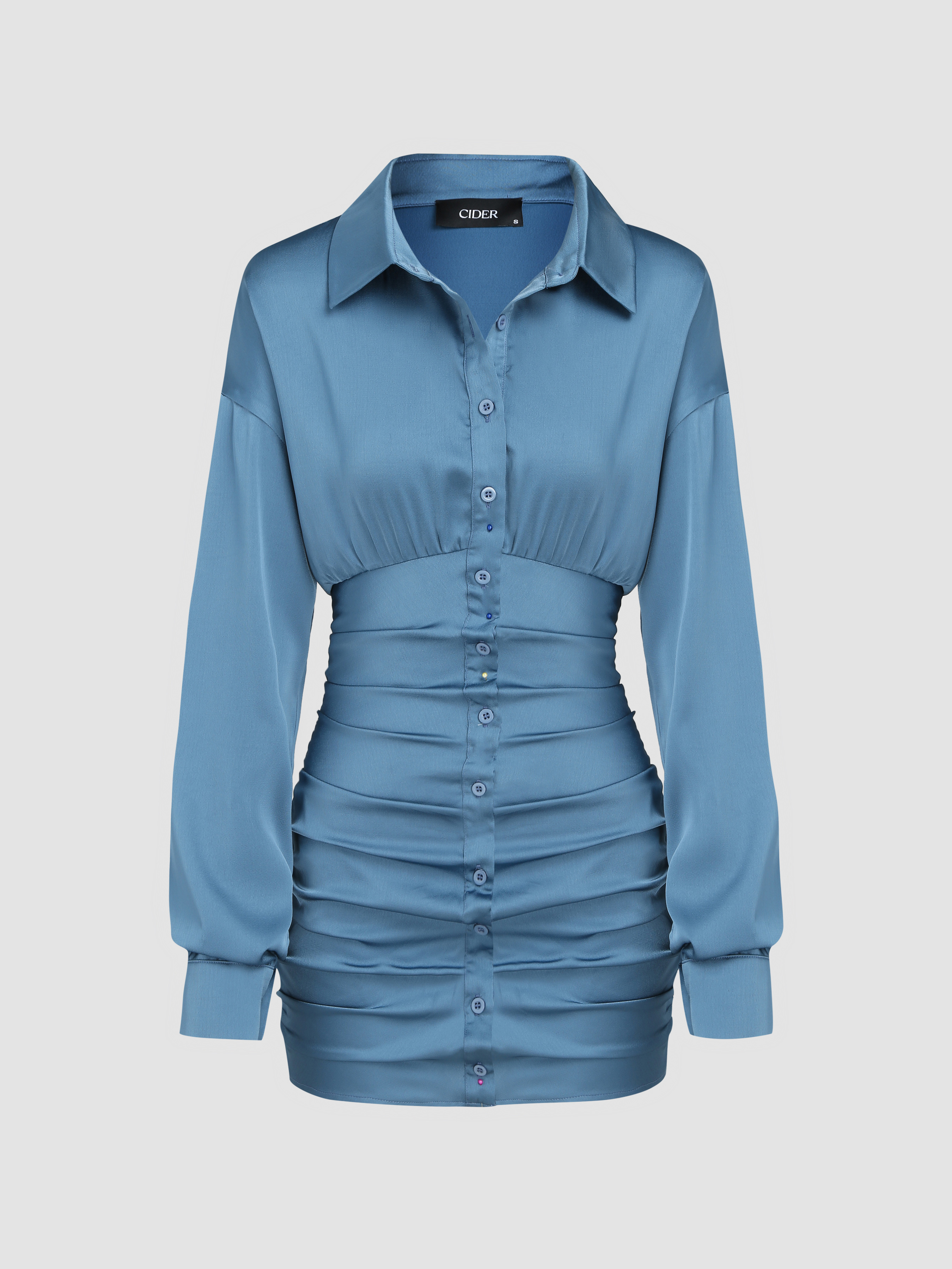 Satin Solid Satin Collar Ruched Short Dress For Work Daily Casual