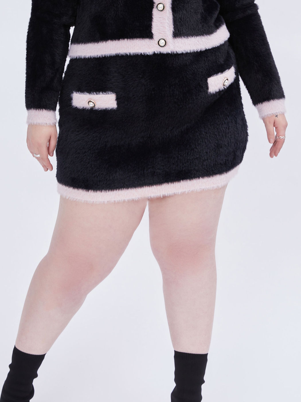 Curve & Plus Knit Fabric Contrast Binding Mini Skirt - Cider