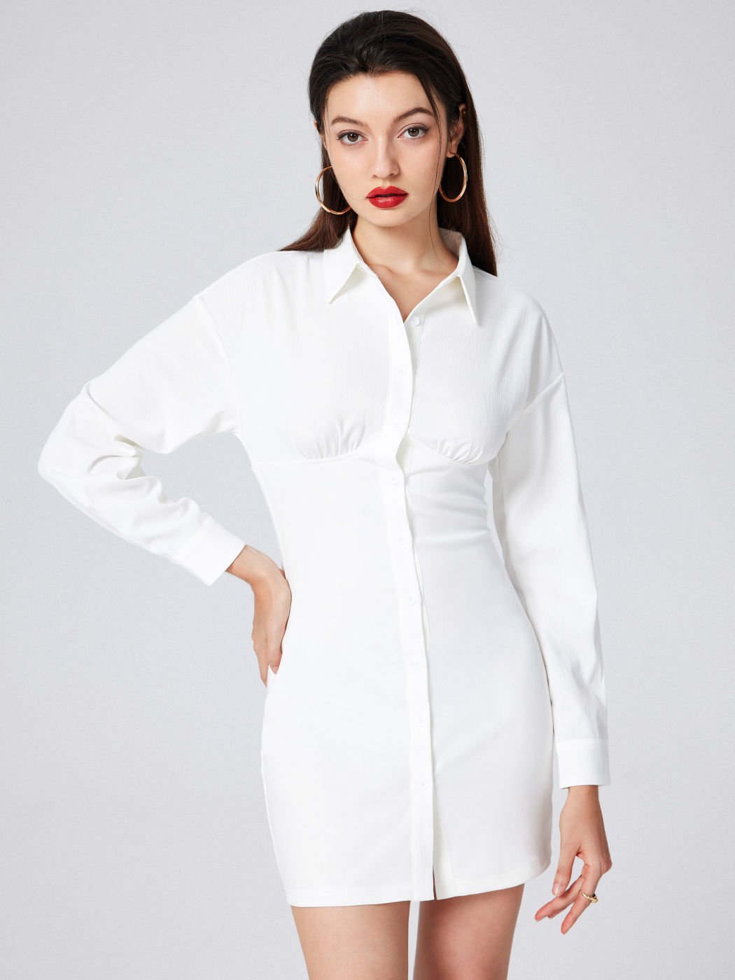 Woven Solid Collar Zip Up Mini Dress - Cider