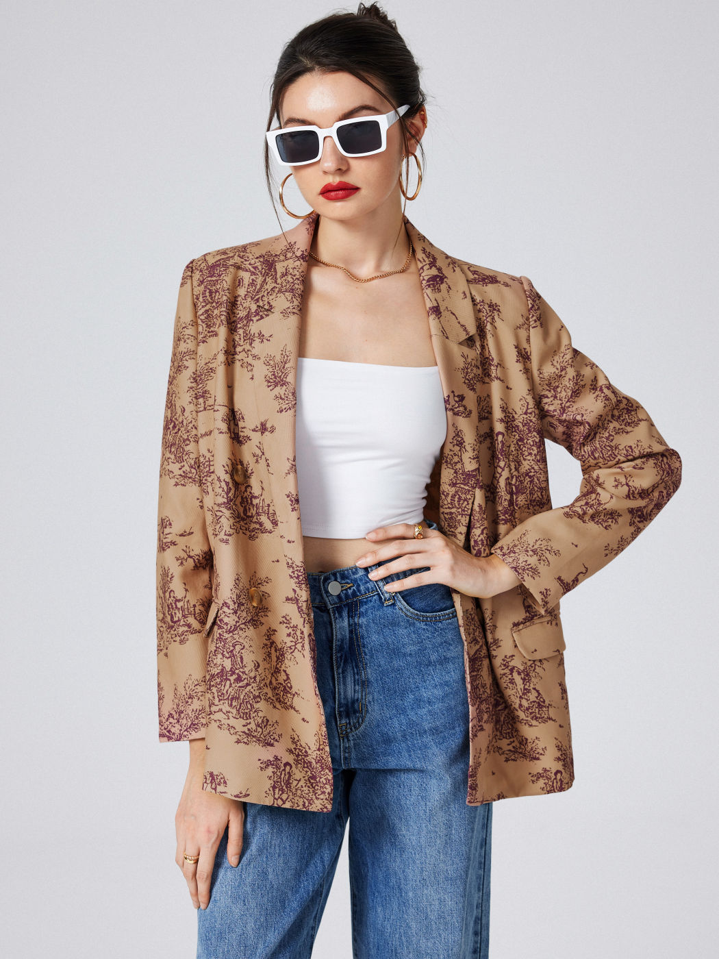 Toile de Jouy Woven Oversized Blazer - Cider