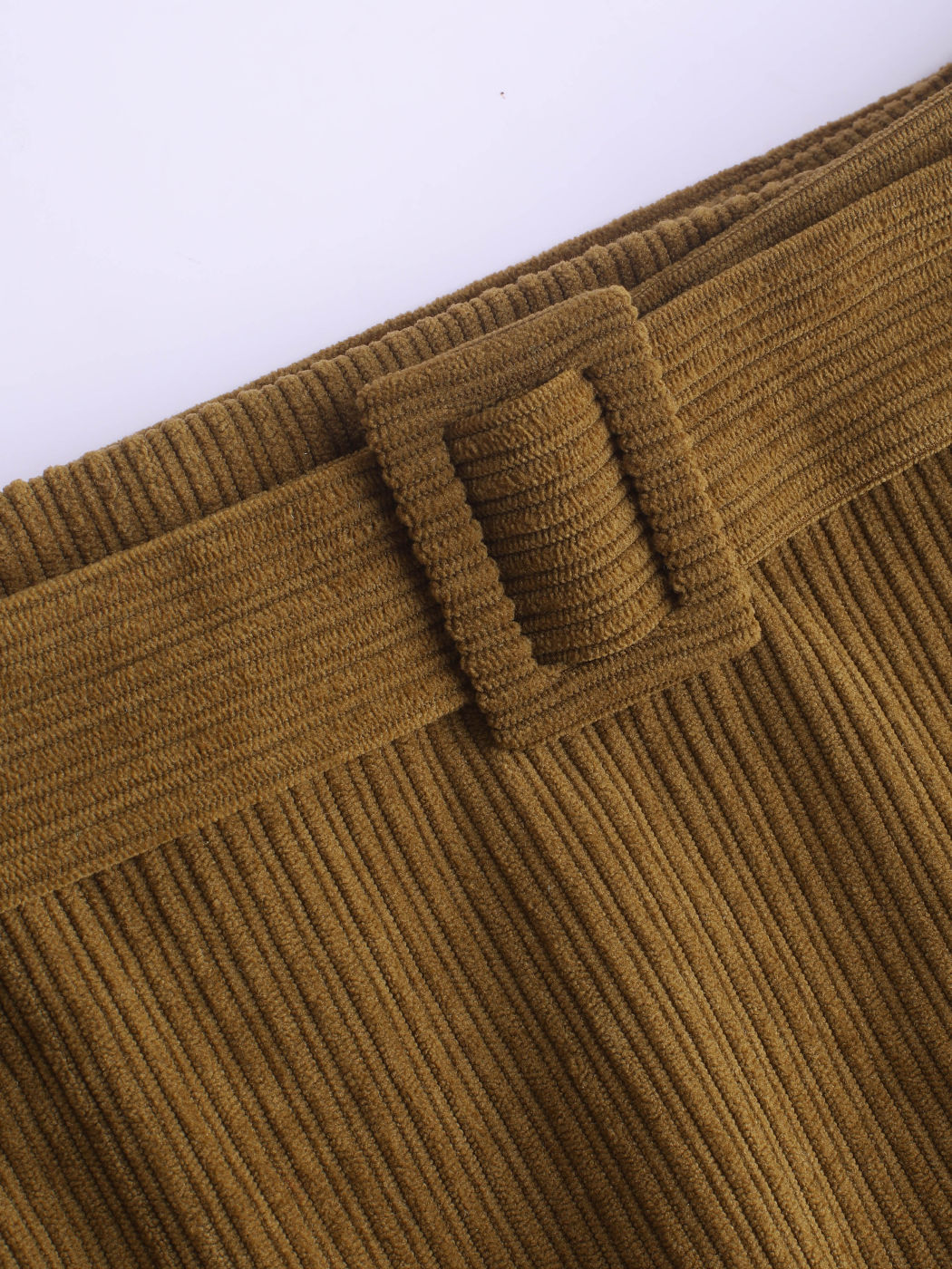 Corduroy Solid Belted Middle Waist Mini Skirt - Cider