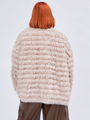 Solid Shaggy Tiered Jacket Curve & Plus - Cider