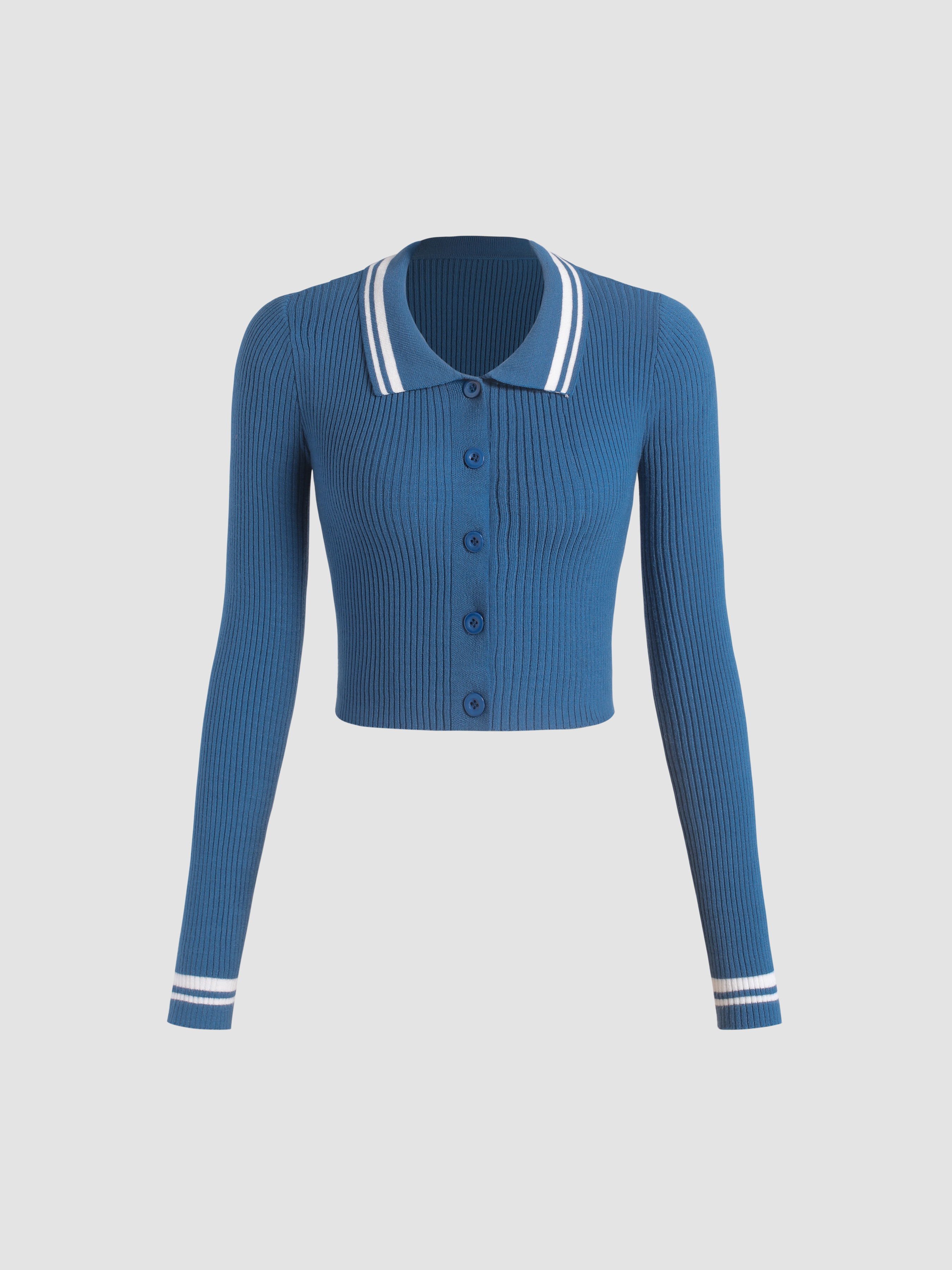 Button Up Polo Collar Knit Cardigan - Cider