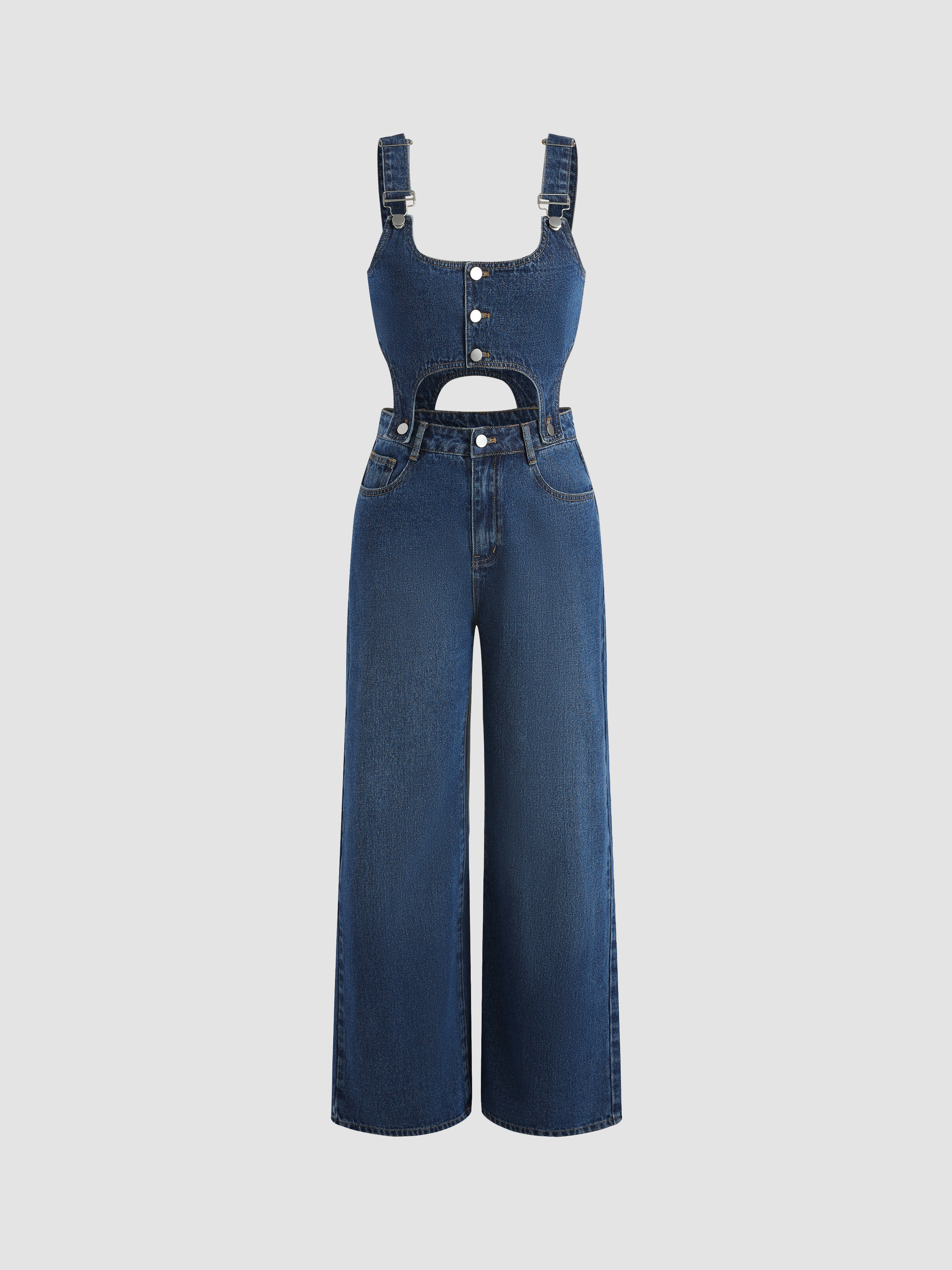 Denim Detachable Cut Out High Waist Jumpsuit For School Daily Casual Outdoor