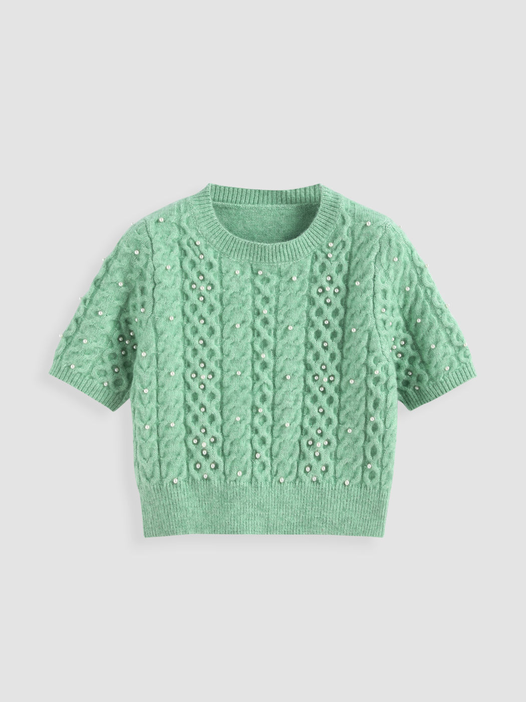 Solid Cable Knit Beaded Top For School Daily Casual