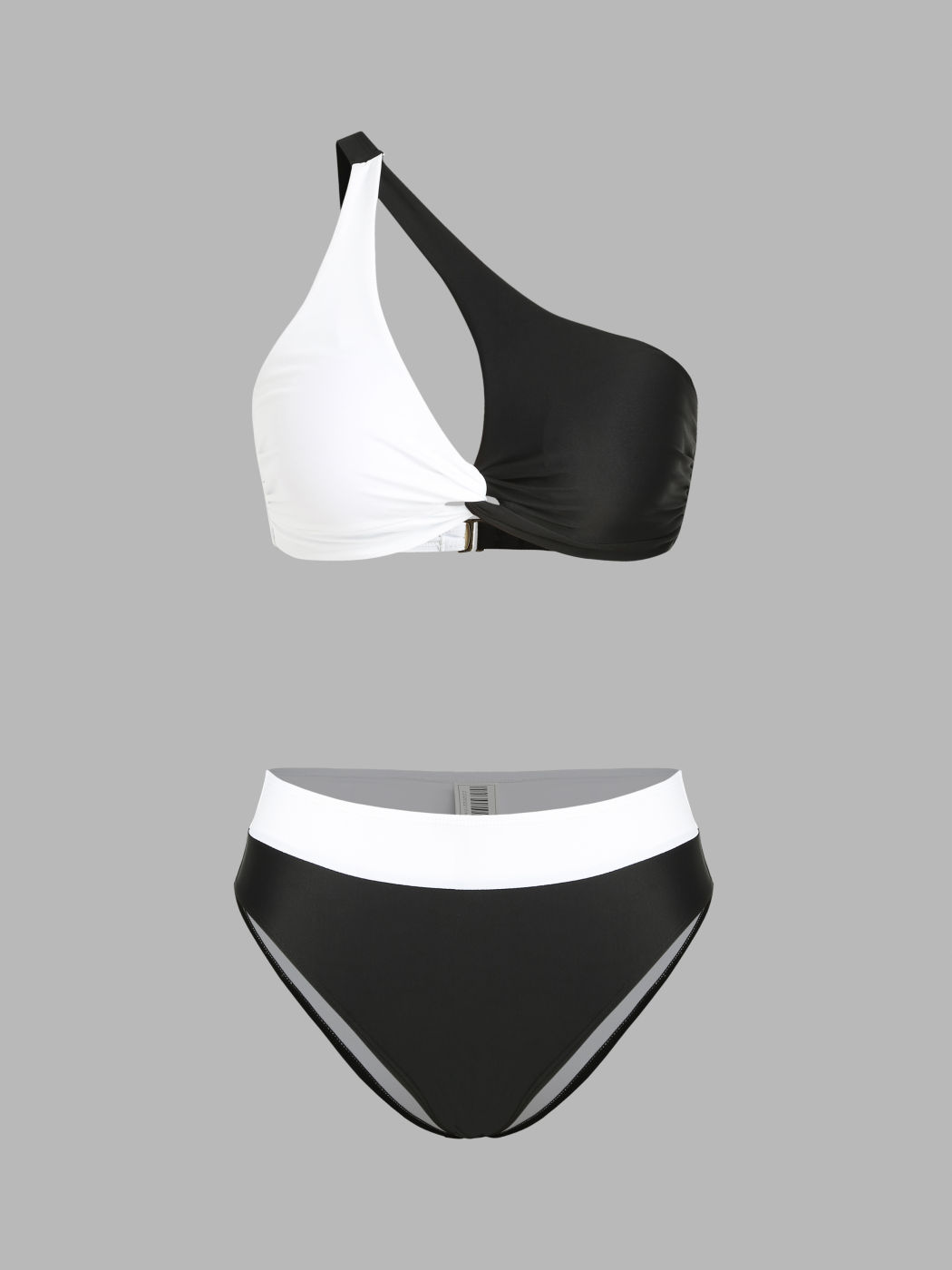 Two Tone One Shoulder Bikini Swimsuit For Vacation Beach