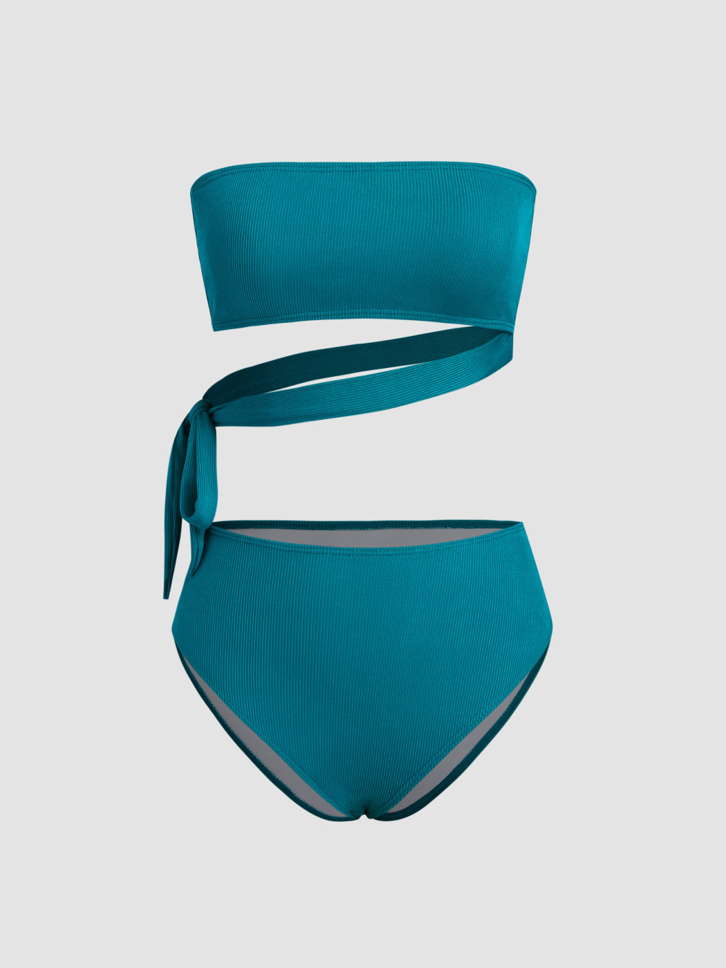 Rib Bandeau Bowknot Bikini Swimsuit For Vacation Beach