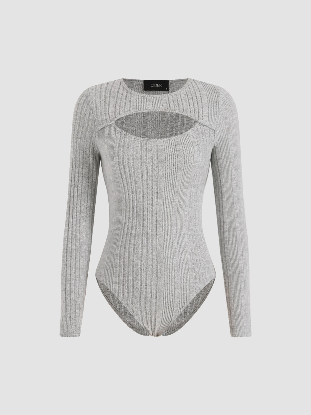 Rib Solid Cut Out Bodycon Bodysuit - Cider