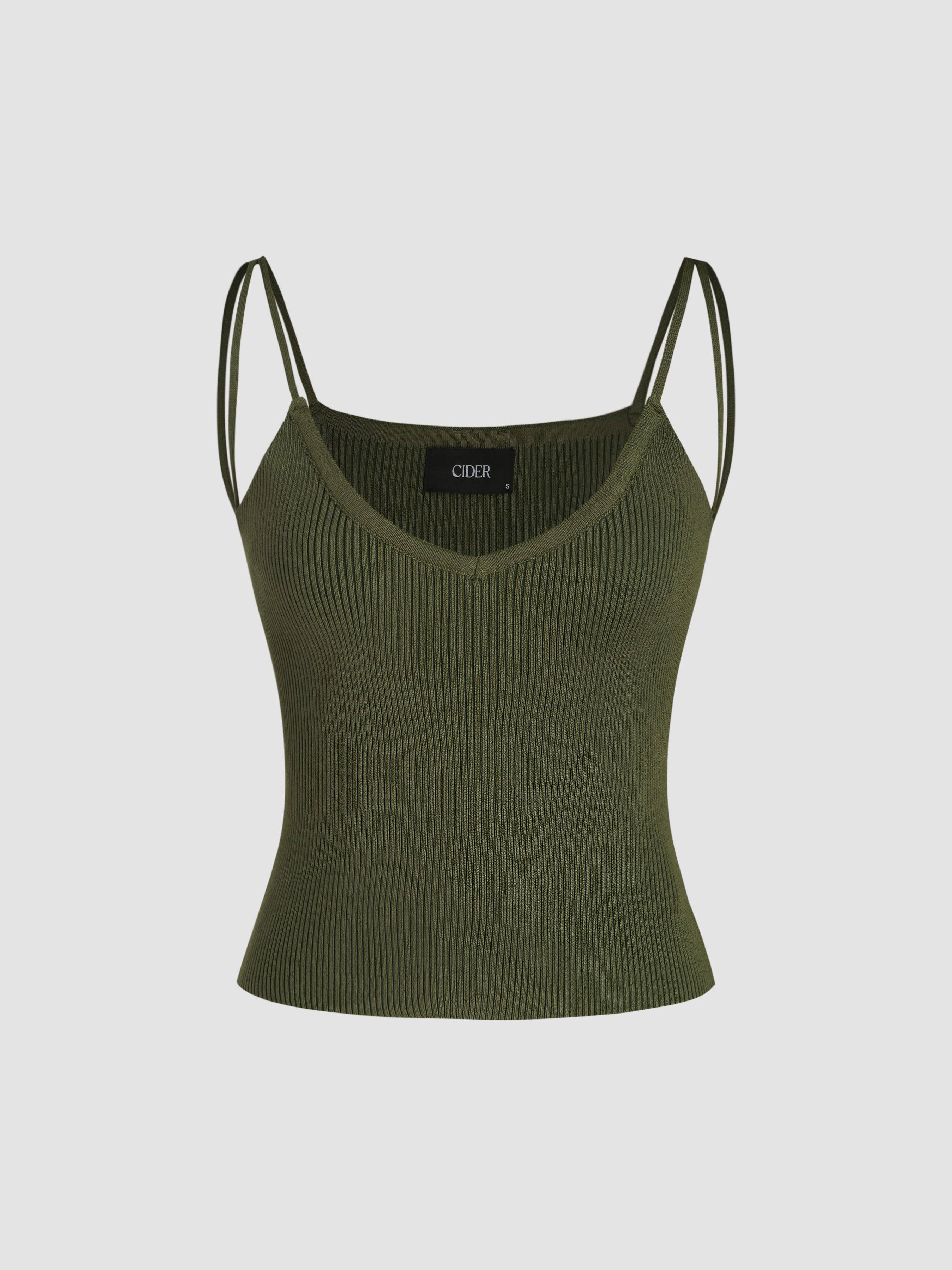 Knit Fabric Solid U-neckline Knitted Crop Cami Top For Daily Casual
