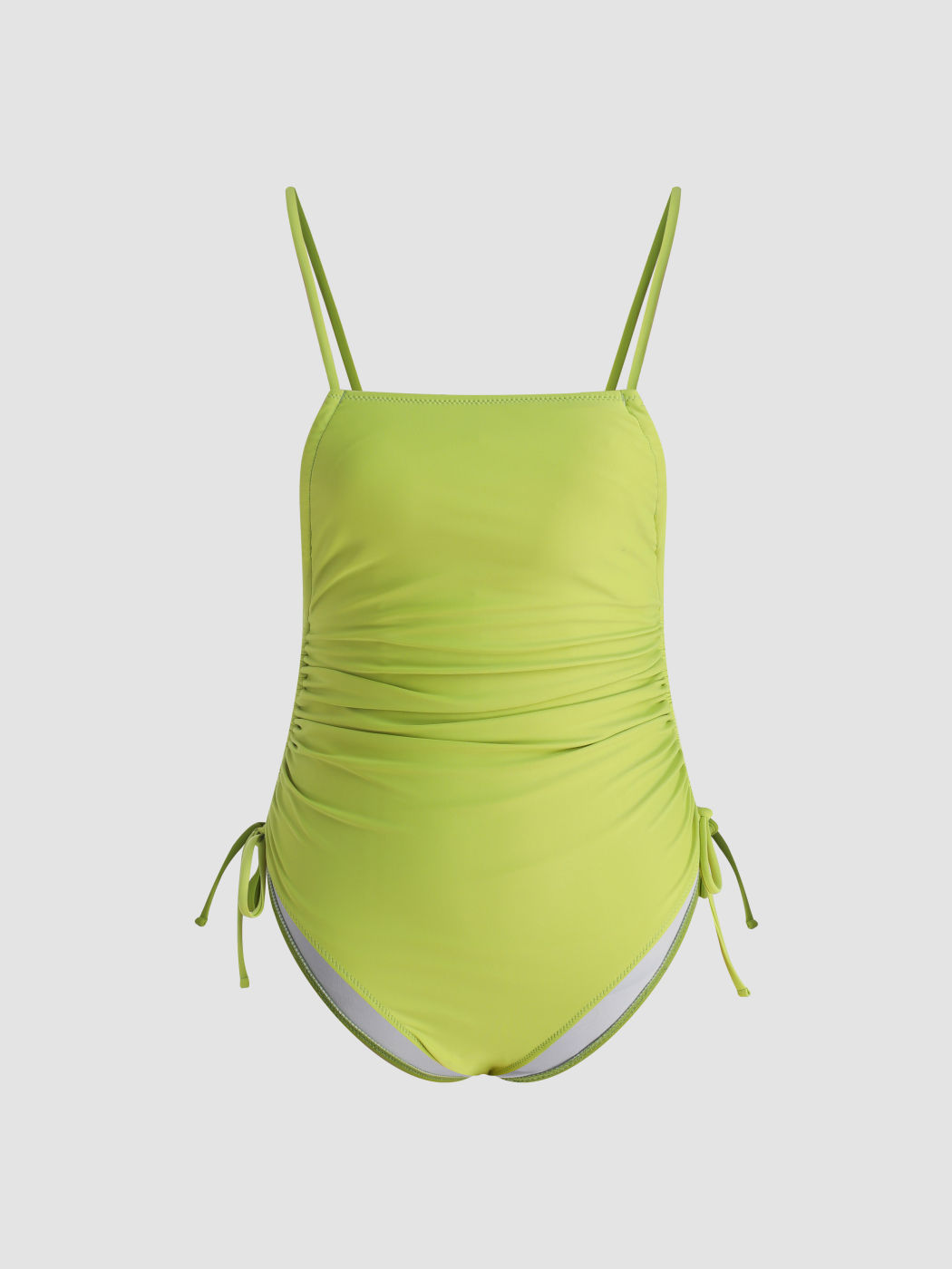 Solid Square Neck Ruched One Piece Swimsuit - Cider