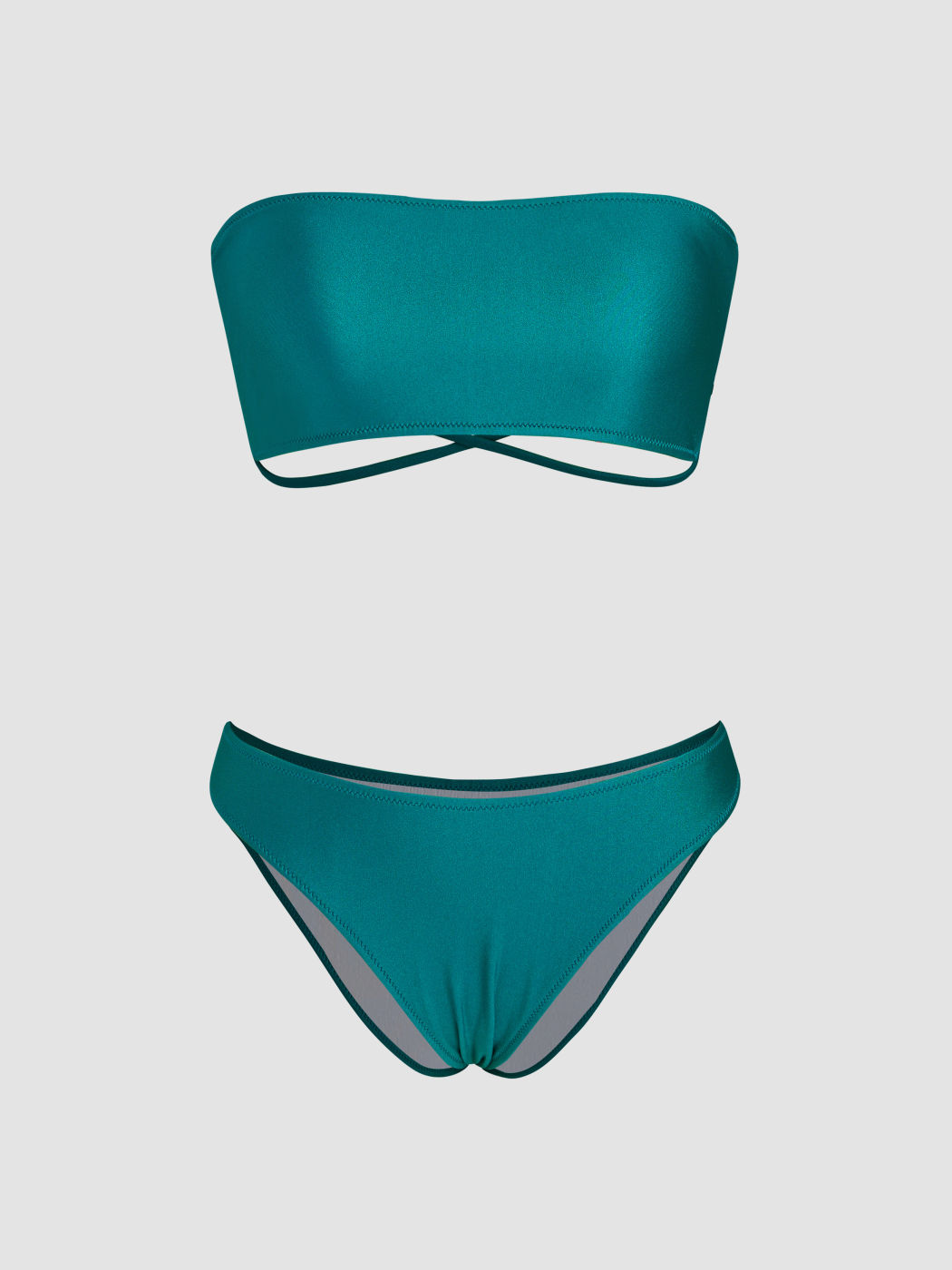 Solid Bandeau Bikini Swimsuit For Vacation Swimming Pool Beach