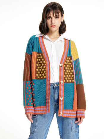 Grandma's Quilt Patchwork Knitted Cardigan - Cider