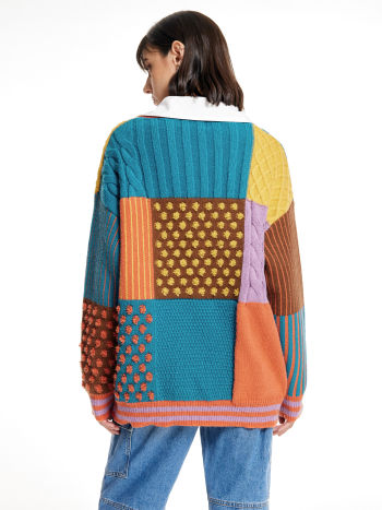 Grandma's Quilt Patchwork Knitted Cardigan - Cider