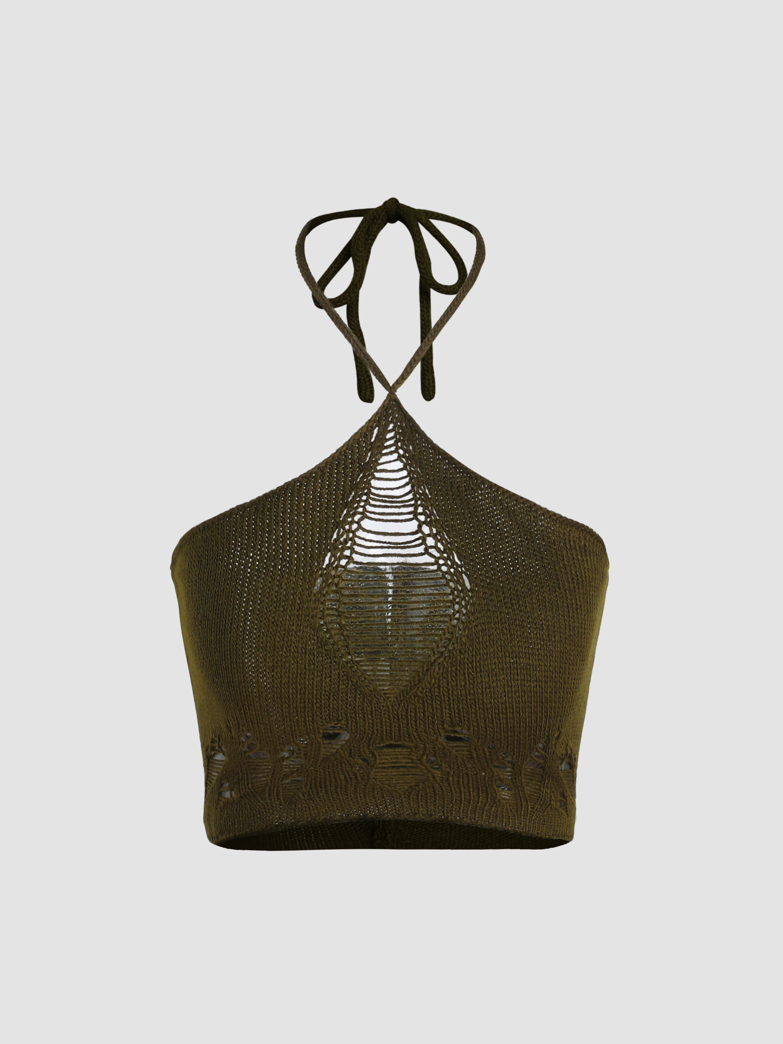 Ripped Halter Knitted Sleeveless Crop Top For Vacation Holiday