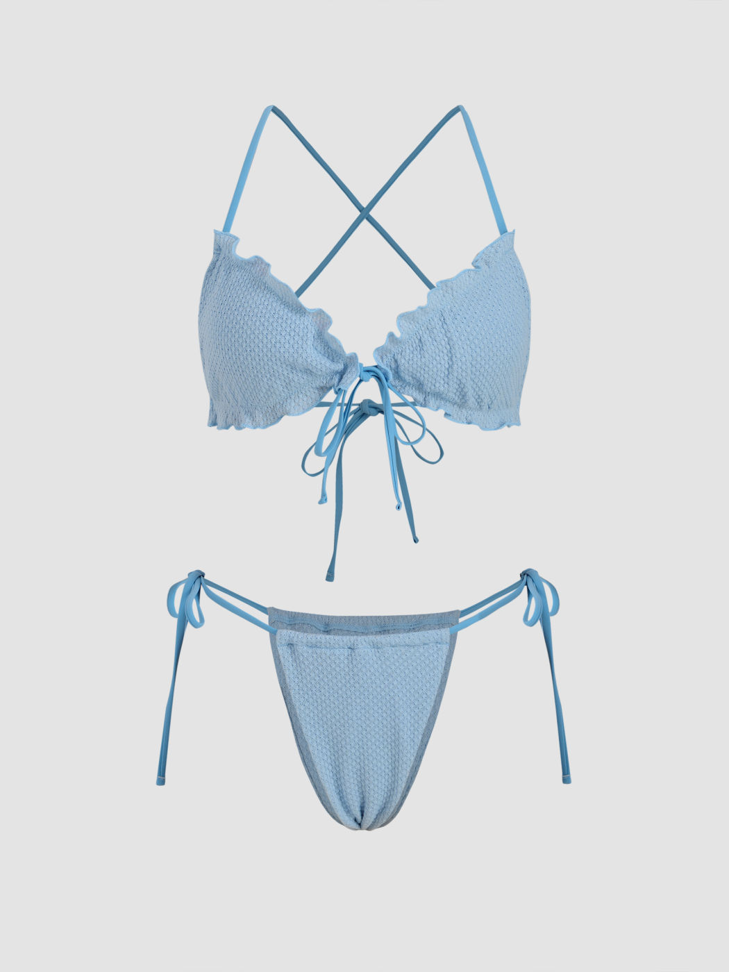 Material Tie Back Cross Lettuce Trim Bikini Swimsuit For Occasion ...