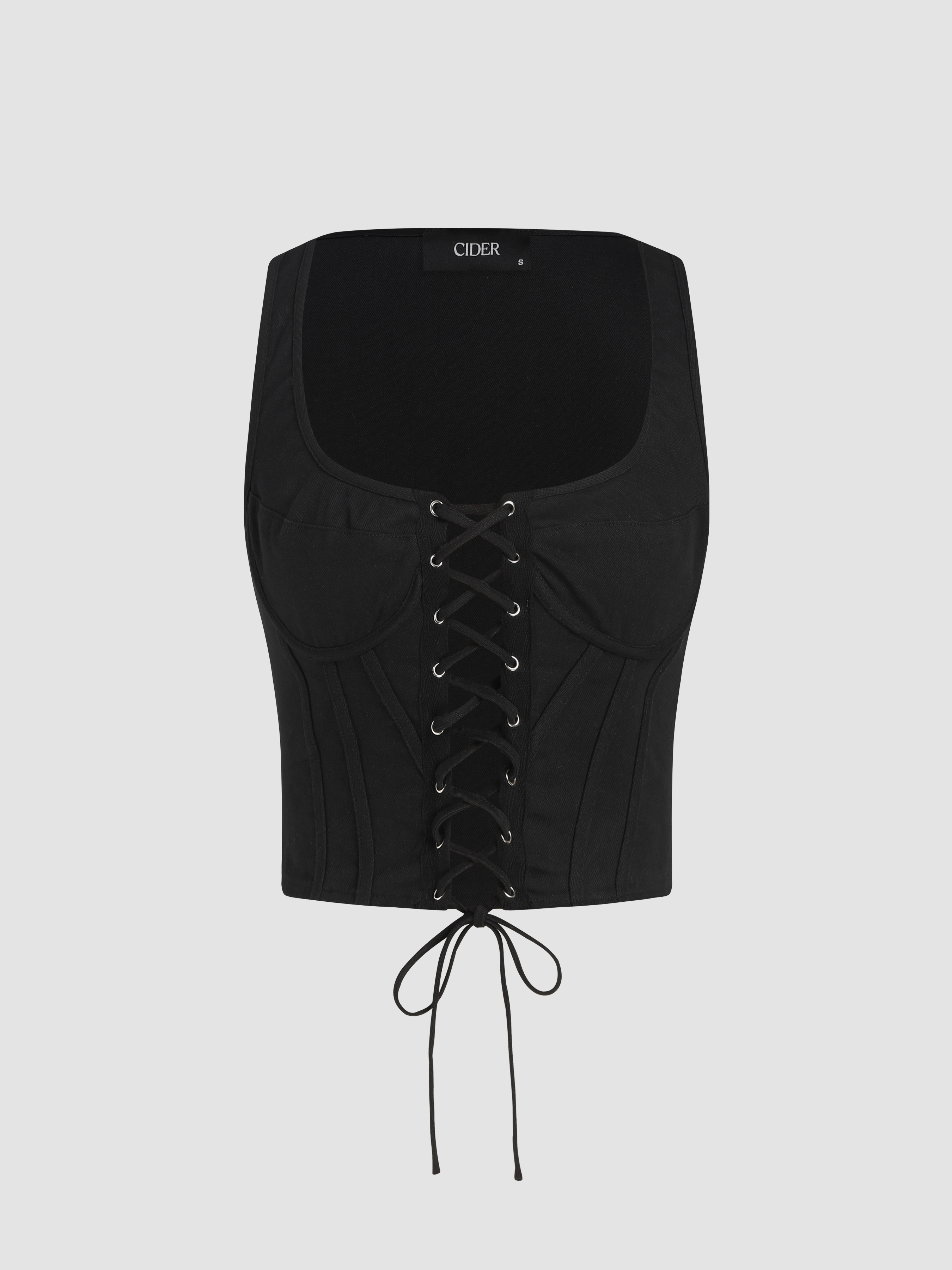 Solid U-neckline Lace Up Tank Top - Cider