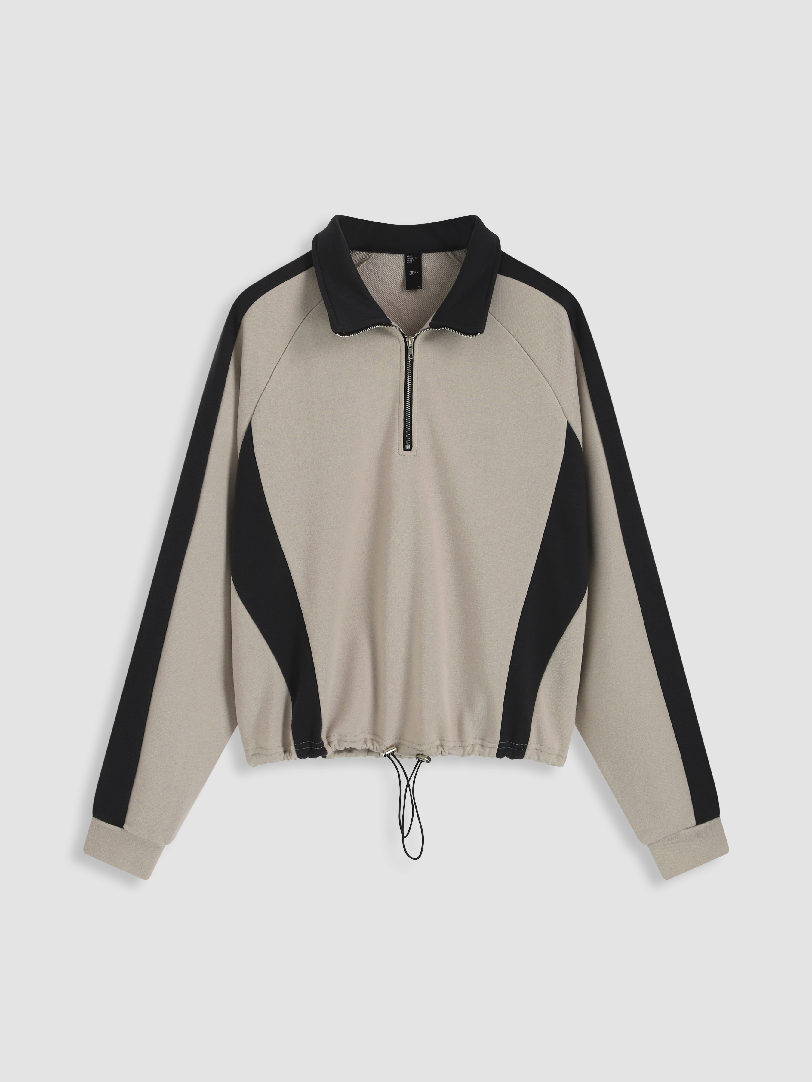 Patchy Collar Zip Up Drawstring Sweatshirt - Cider