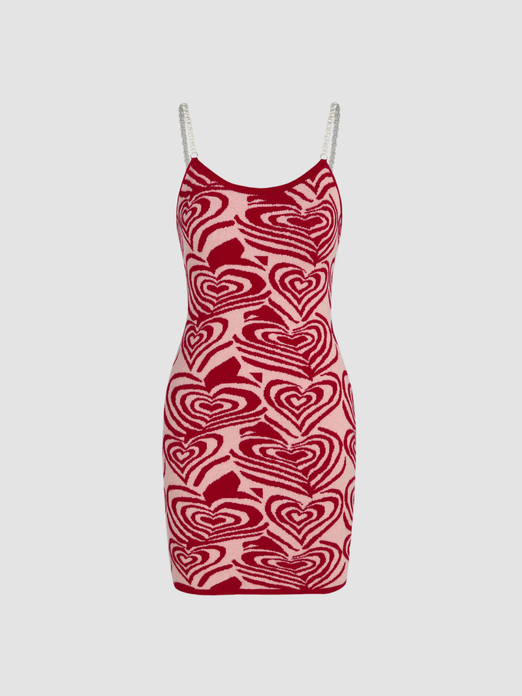 Christmas Knit Heart Pattern Pearl Cami Mini Dress For Date Party ...