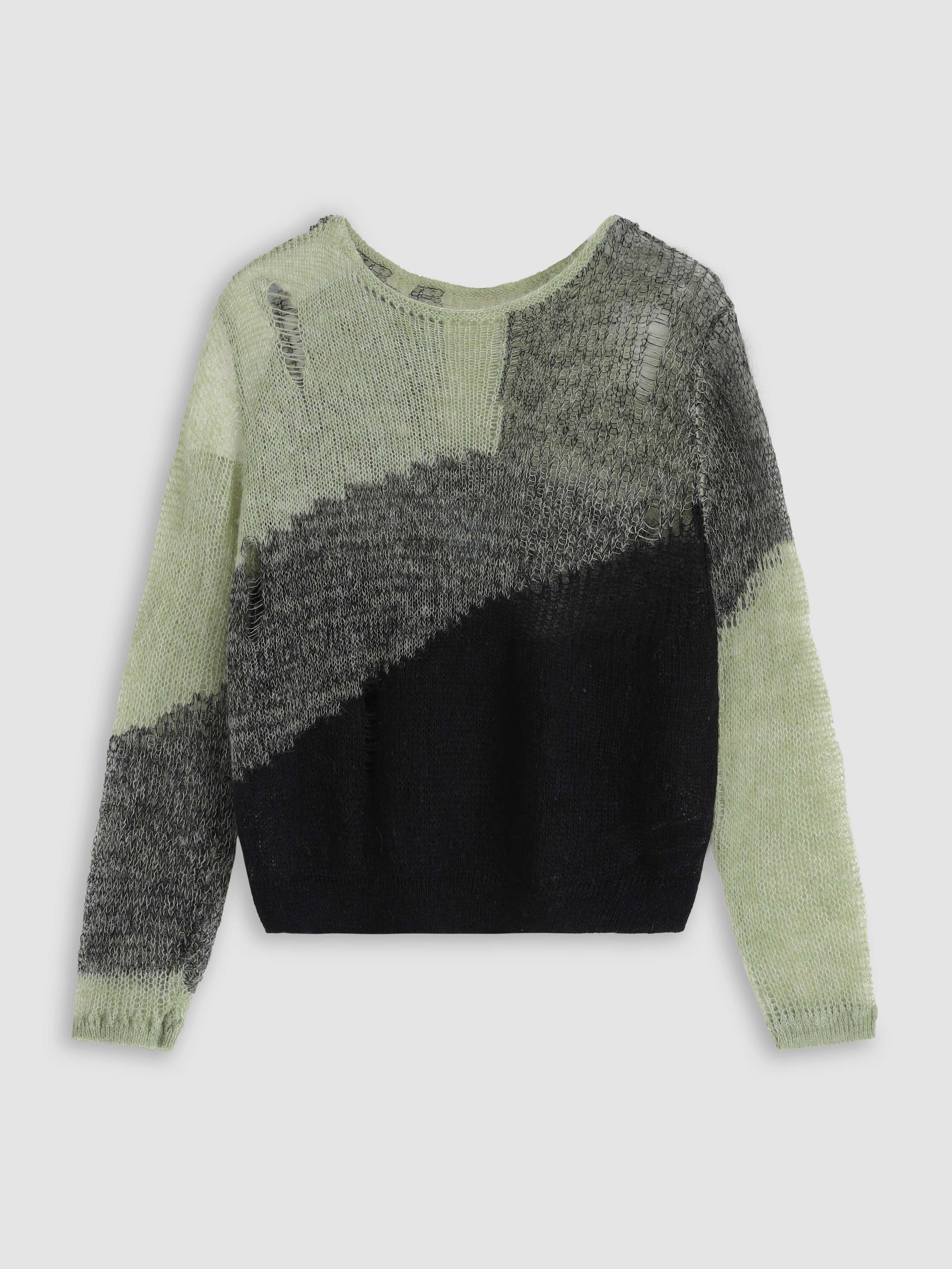 Knit Fabric Wool-blend Patchwork Knitted Round Neckline Top Curve ...