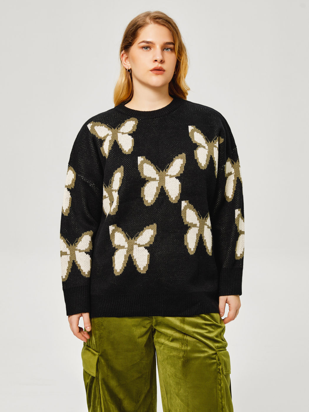 Christmas Butterfly Pattern Sweater Curve & Plus For Date Home School ...