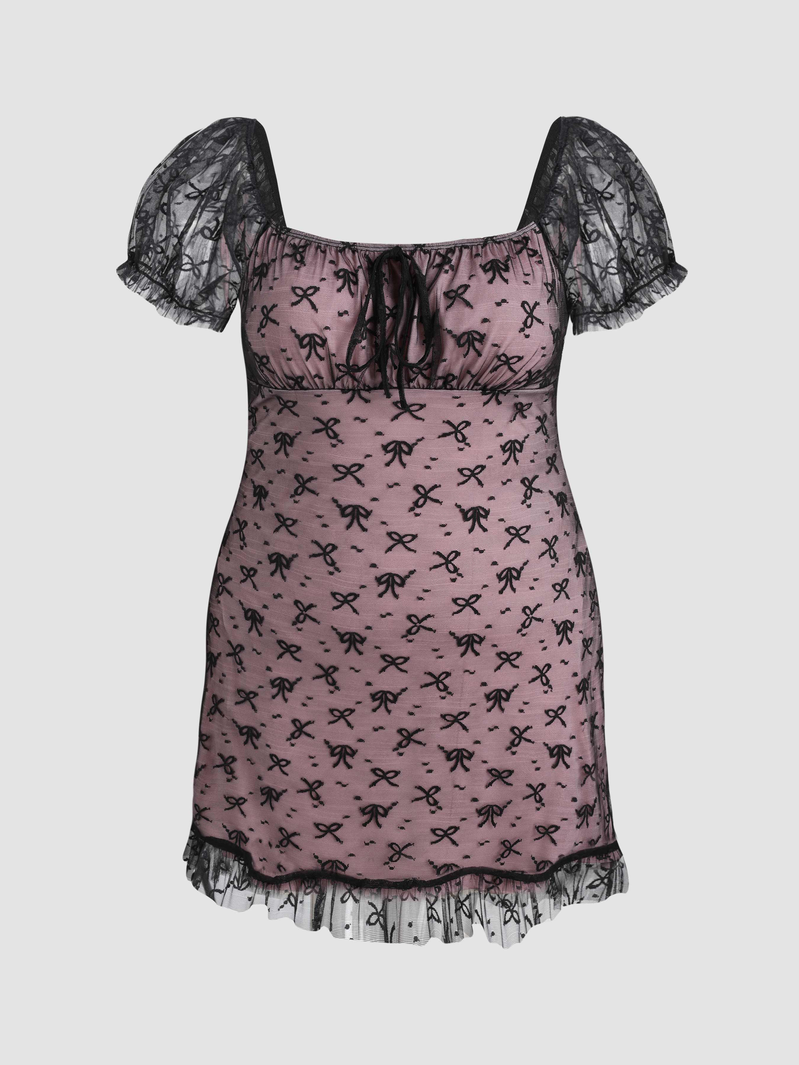Off-Shoulder Tie Front Lace Mini Dress Curve & Plus - Cider