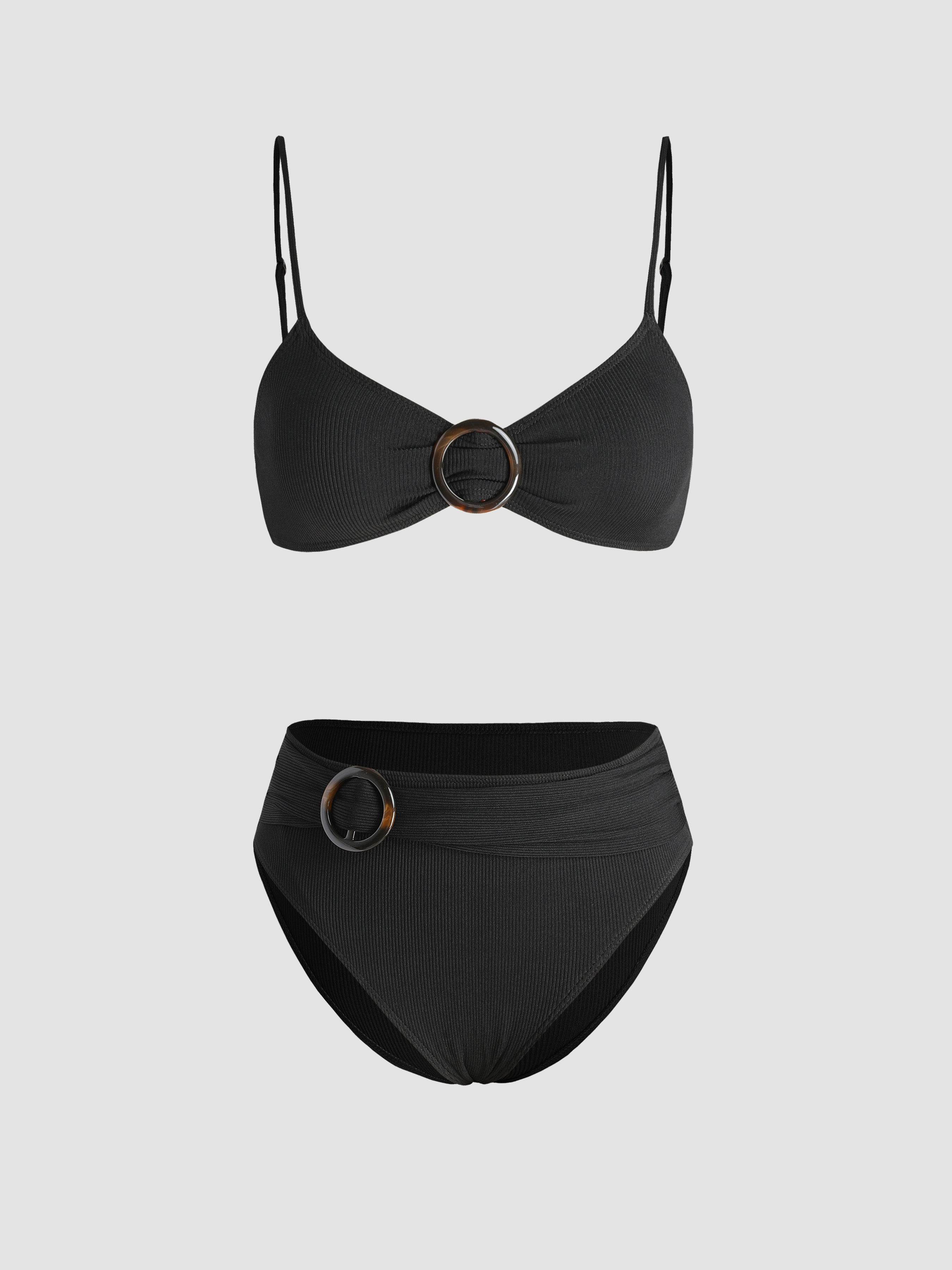 Rib Ring Linked Bikini Swimsuit - Cider